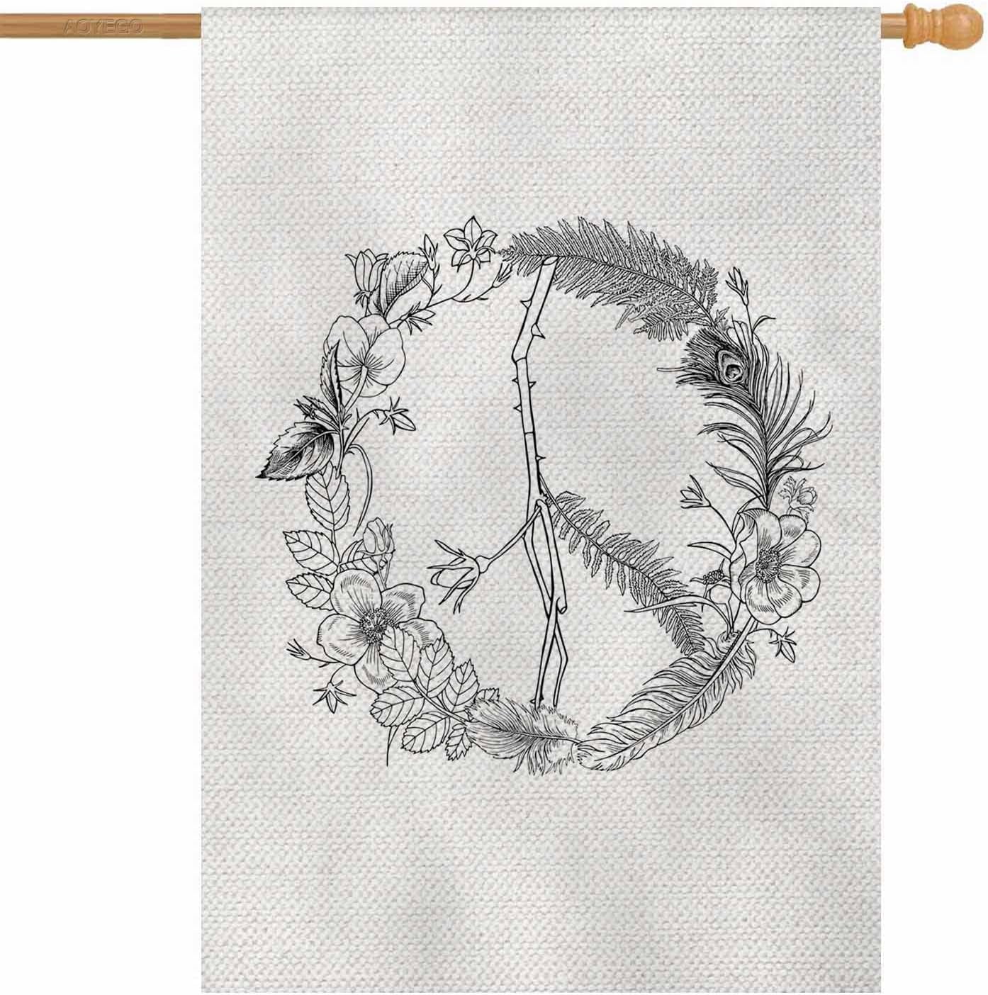 Peace Sign House Flag 28 x 40 Inch Large Vertical Double Sided Boho ...