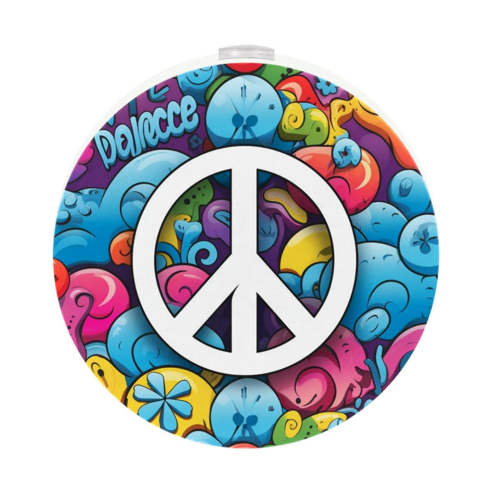 Peace Sign LED Round Night Light-2PCS, Dimmable Plug-in Circle Wall ...