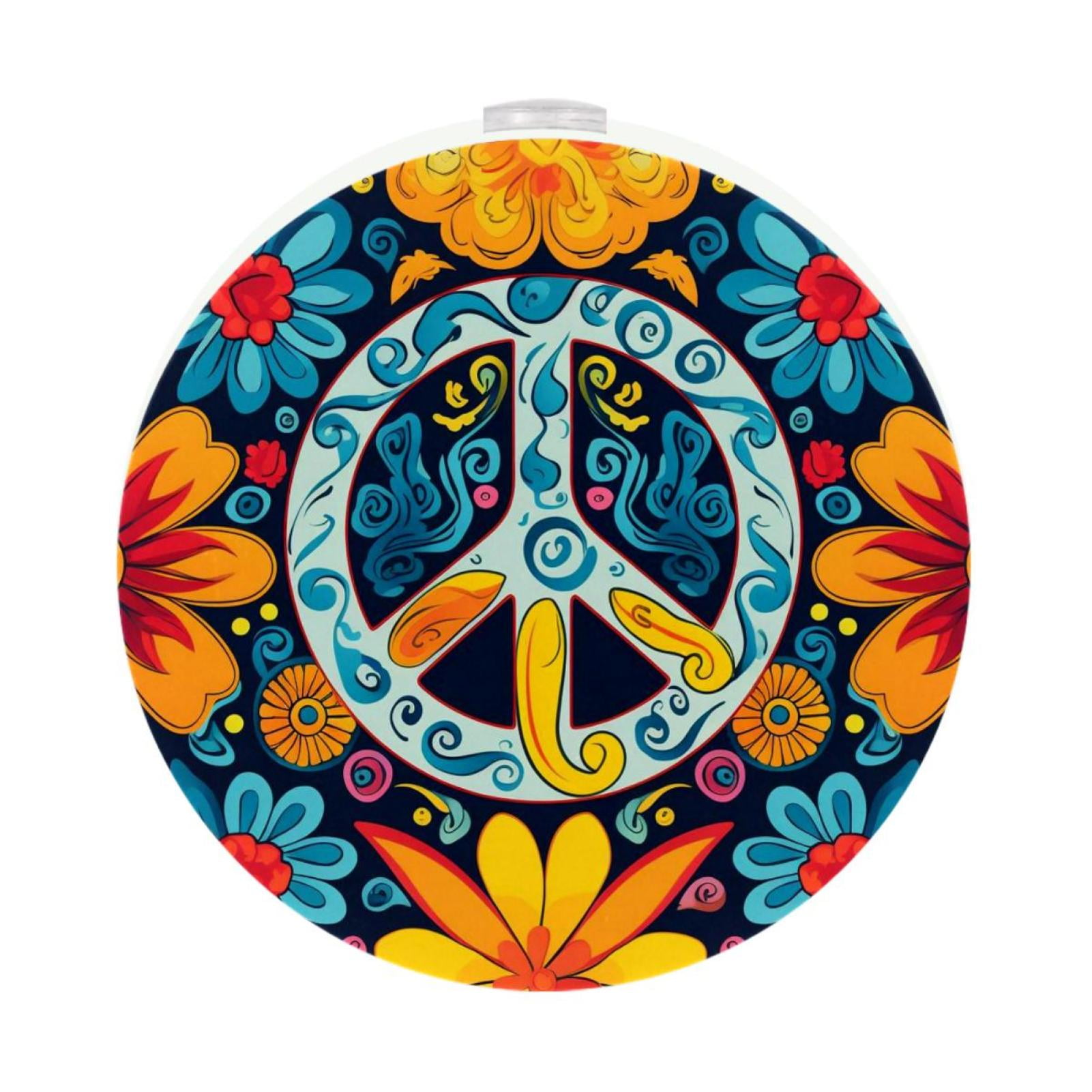 Peace Sign LED Round Night Light-2PCS, Energy Efficient Plug-in Bedroom ...