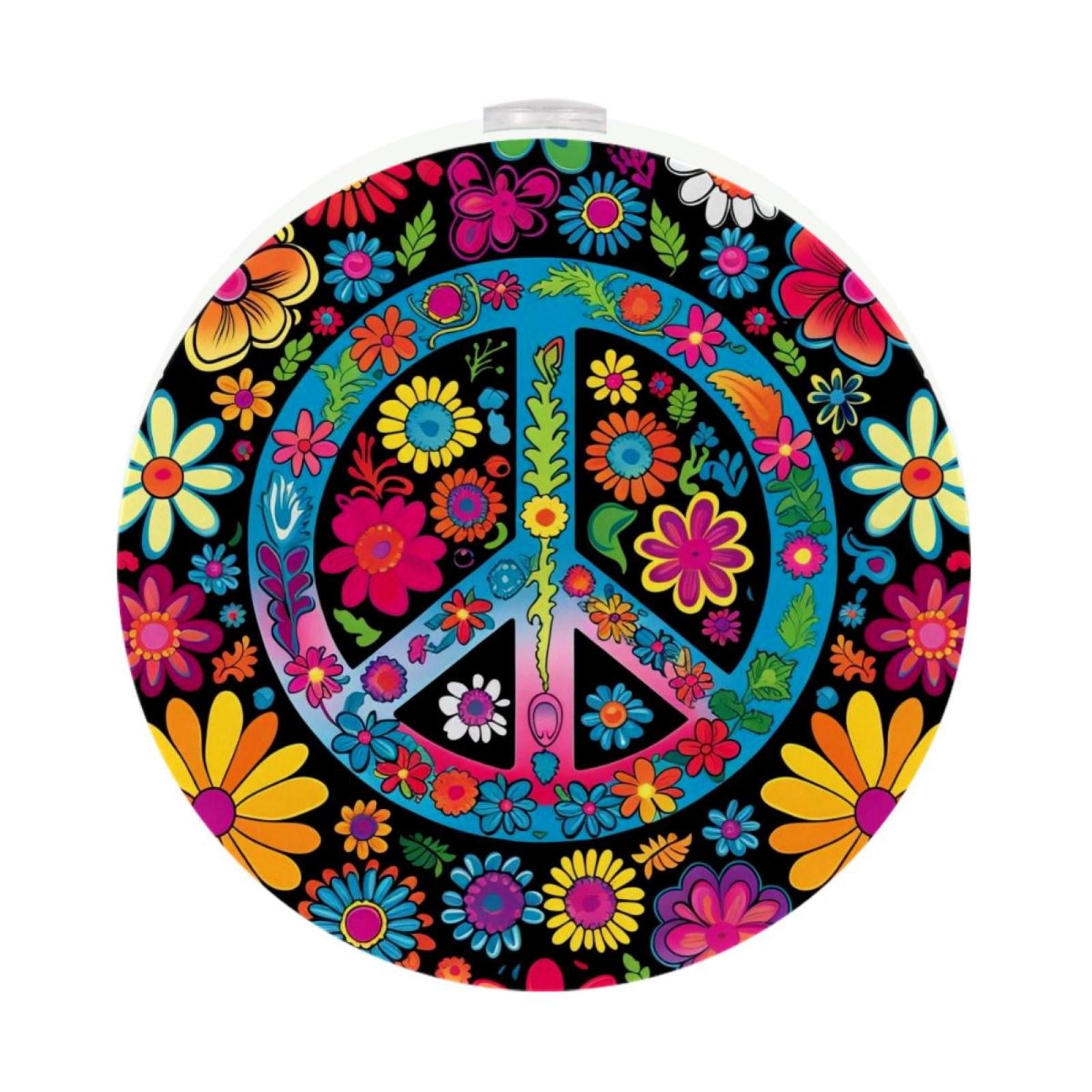 Peace Sign LED Round Night Light - 2PCS, Energy Efficient Plug-in Wall ...