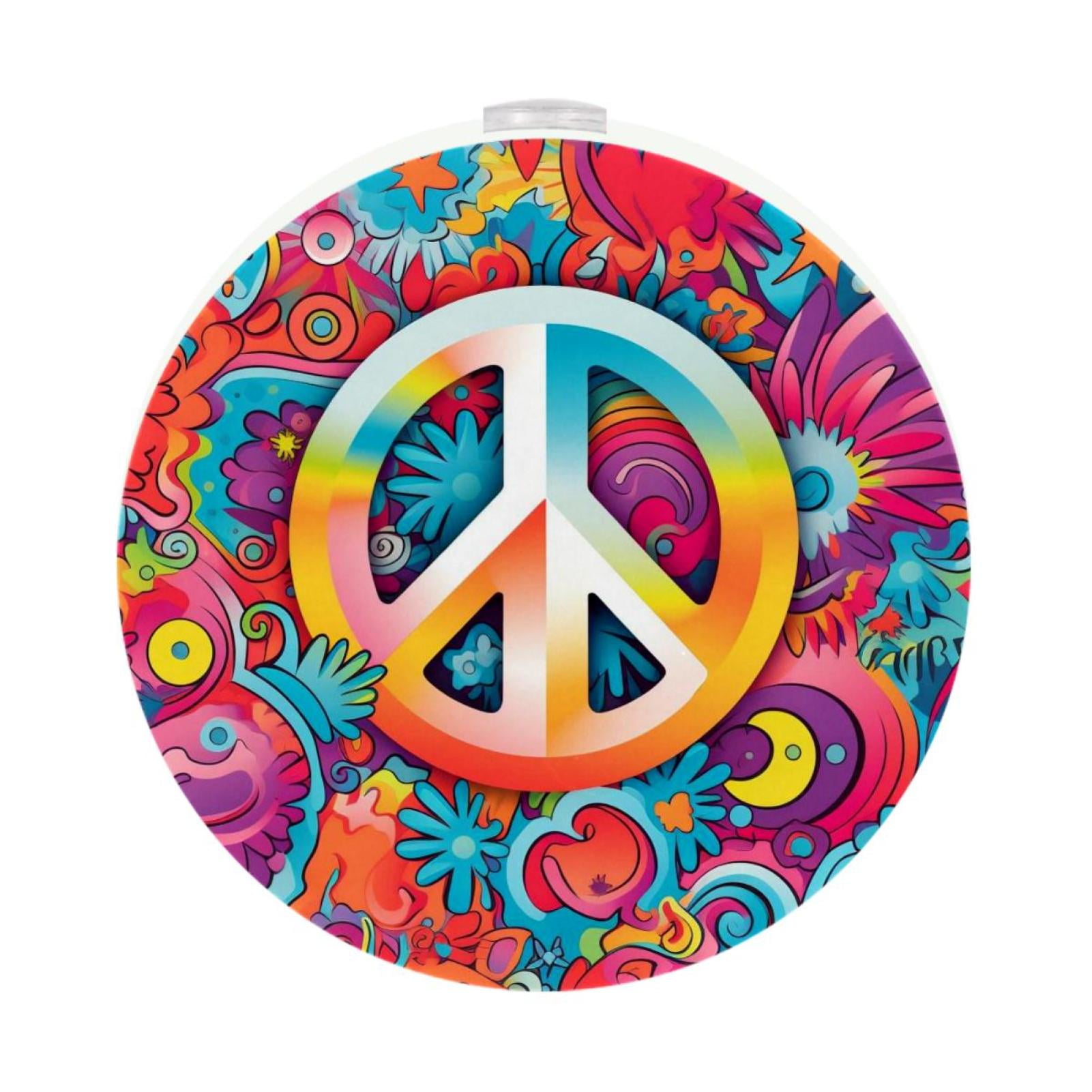 Peace Sign LED Round Night Light-2pcs, Dimmable Plug-in Nightlight with ...