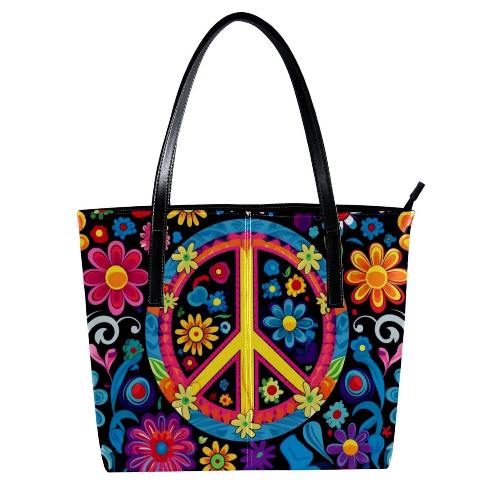 Peace Sign Leather Stitching Handbag High Quality Fashion Women ...