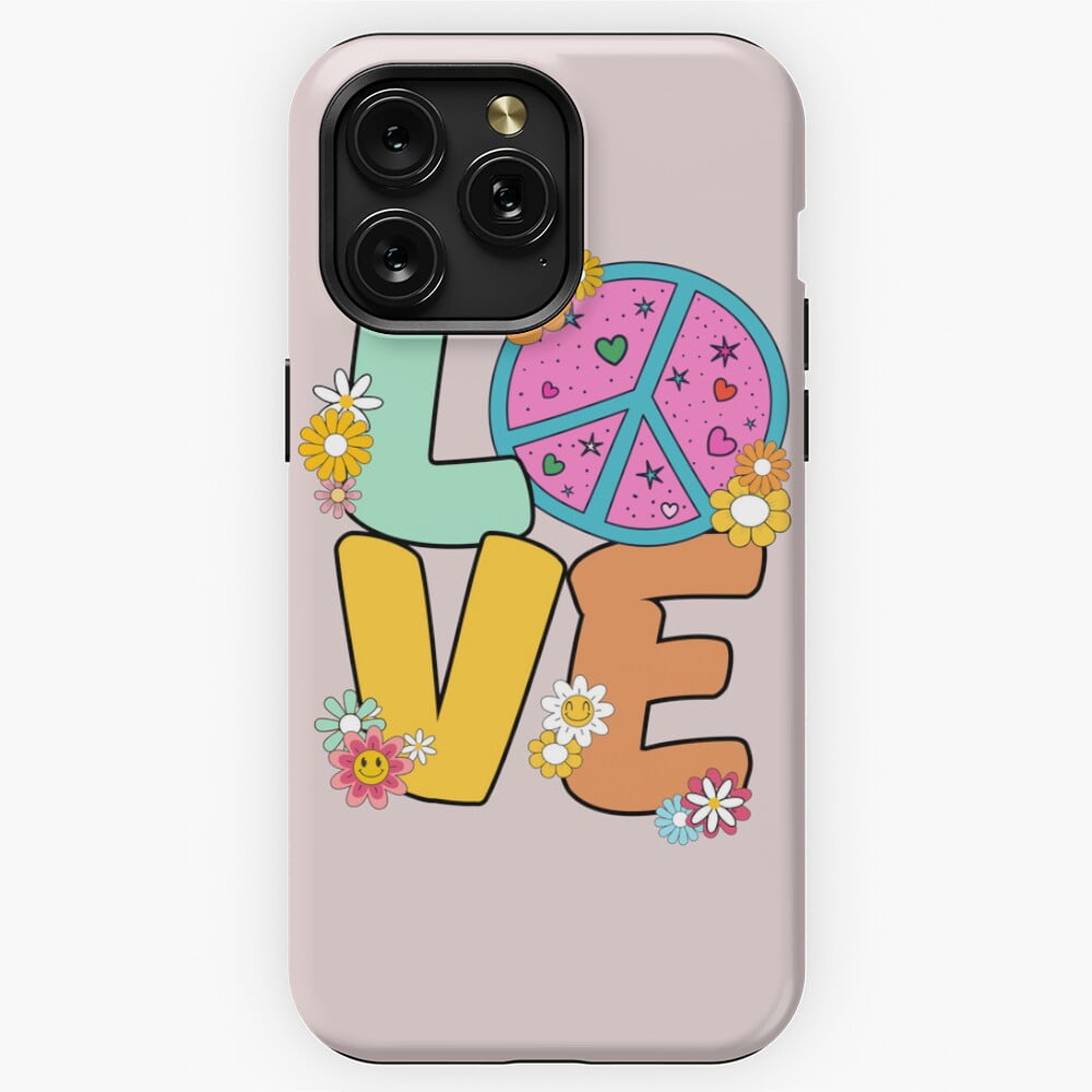 Peace Sign Love Heart 70s Hippie Flower Graphic for iPhone 17 to 11 Pro ...