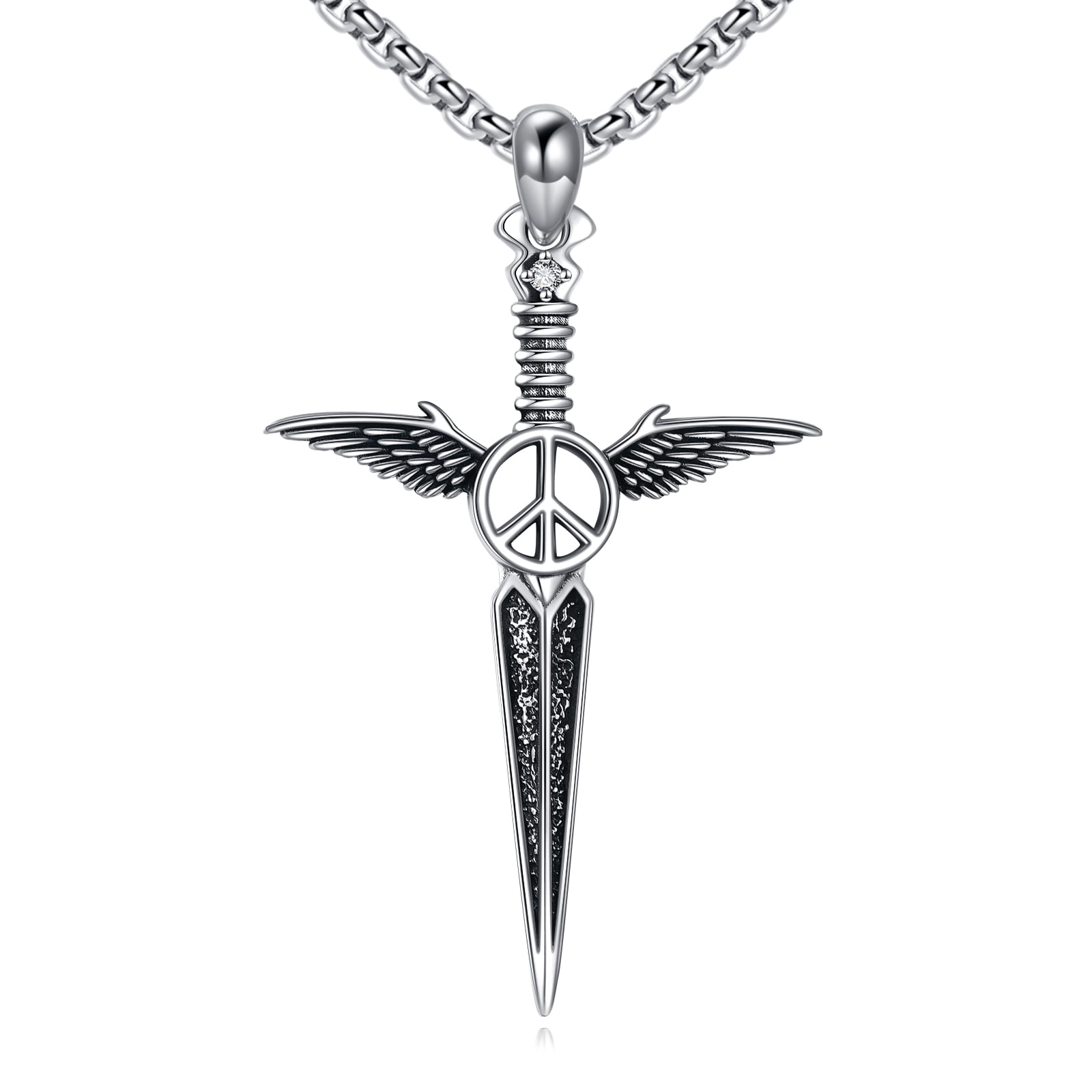 Peace Sign Necklace 925 Sterling Silver Gothic Sword Pendant Wings ...