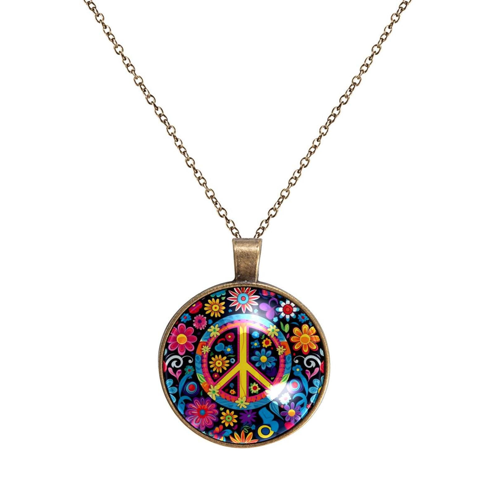 Peace Sign Necklace Personalized Custom Photo Round Pendant Adjustable ...