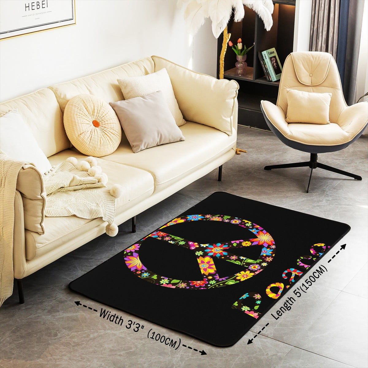 Peace Sign Non Slip Bath Mat,Colorful Daisy Flower Bathroom Rug for ...