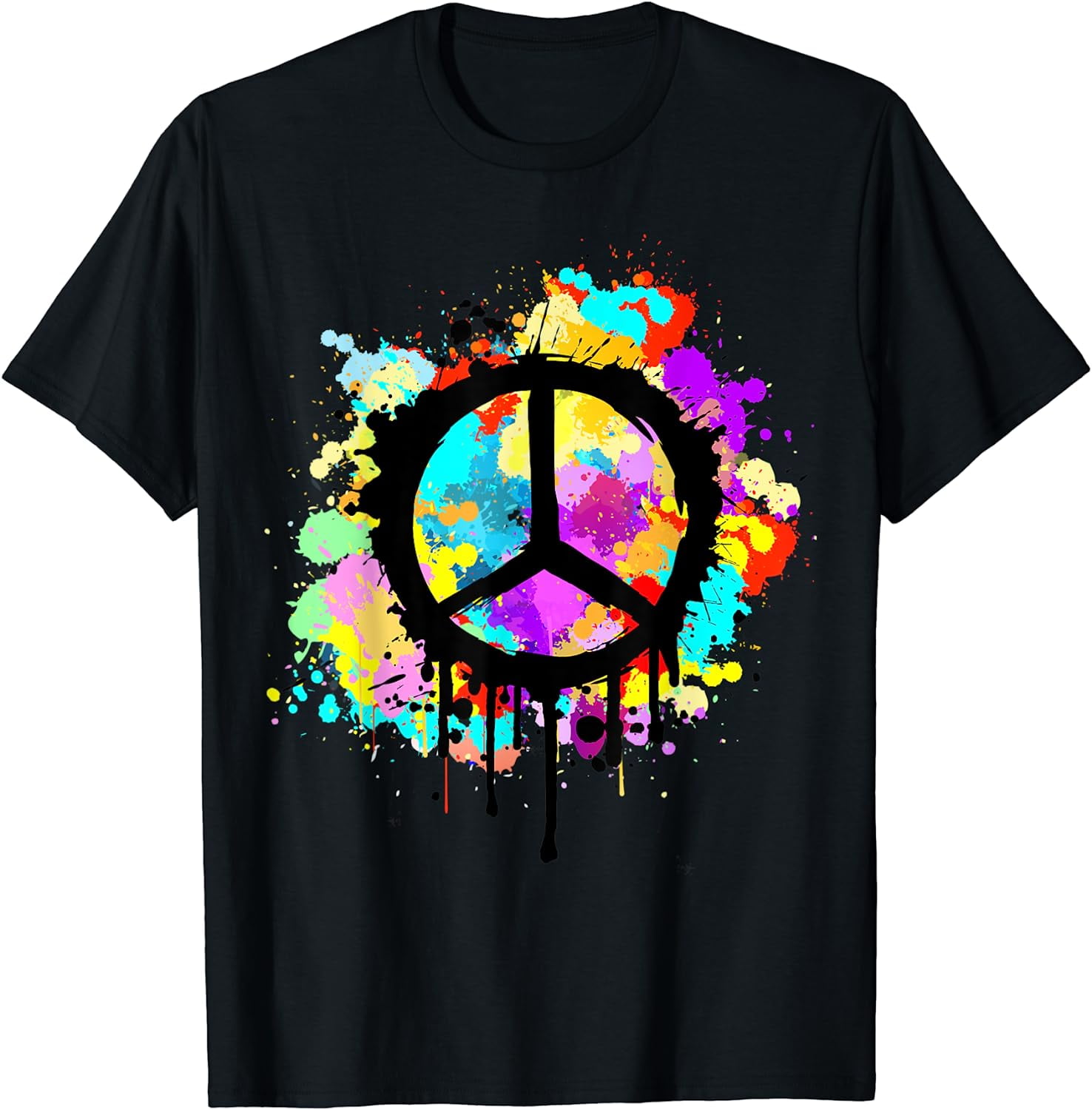 Peace Sign Paint Splatter Painting Retro Hippie 60s 70s T-Shirt ...