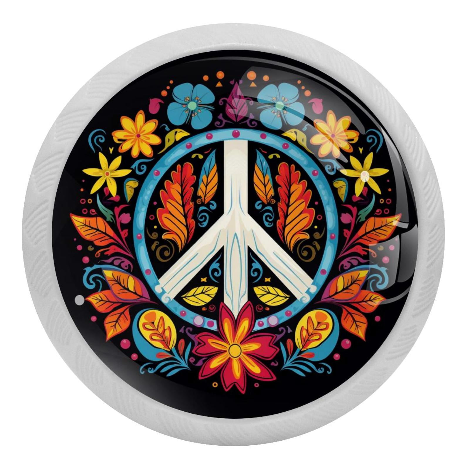 Peace Sign Pattern 4PCS Cabinet Knobs Pulls Fluorescent Drawer Handle ...