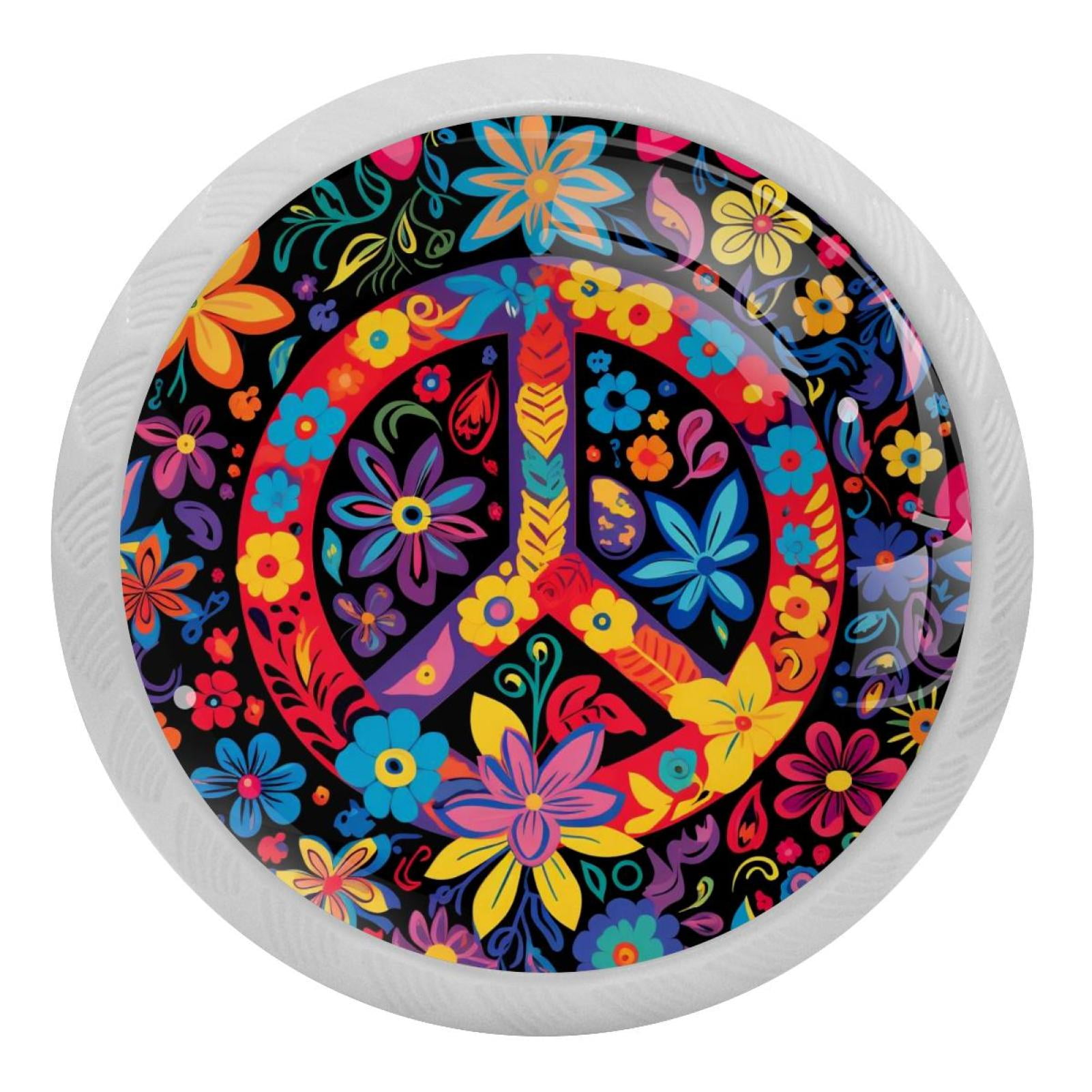Peace Sign Pattern 4PCS Cabinet Knobs Pulls Fluorescent Drawer Handle ...