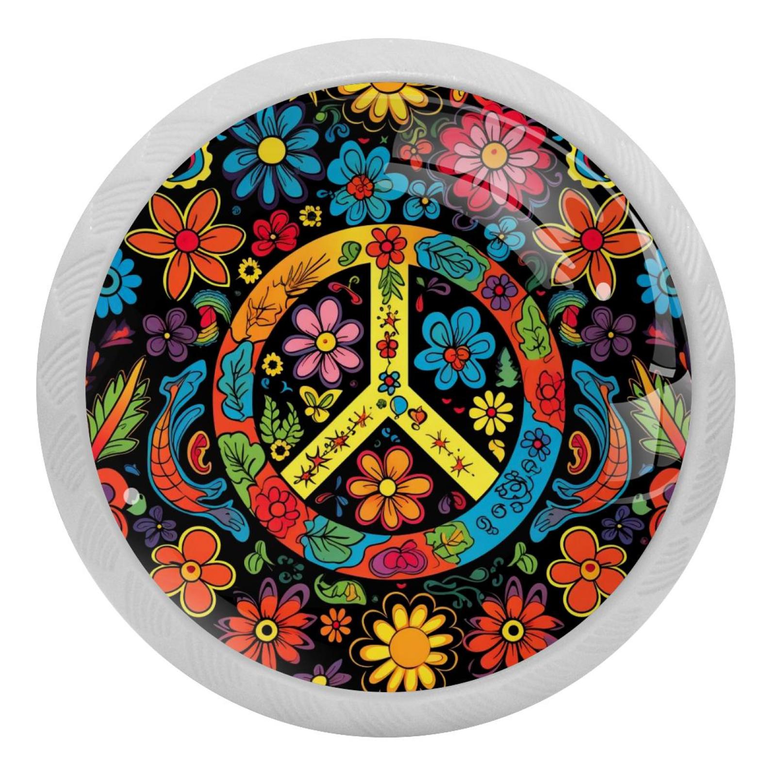 Peace Sign Pattern 4PCS Cabinet Knobs Pulls Fluorescent Drawer Handle ...