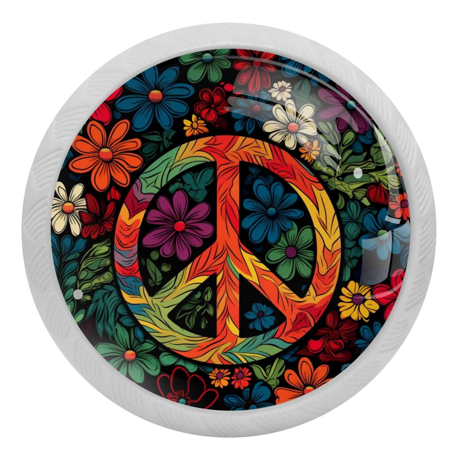 Peace Sign Pattern 4PCS Cabinet Knobs Pulls Fluorescent Drawer Handle ...
