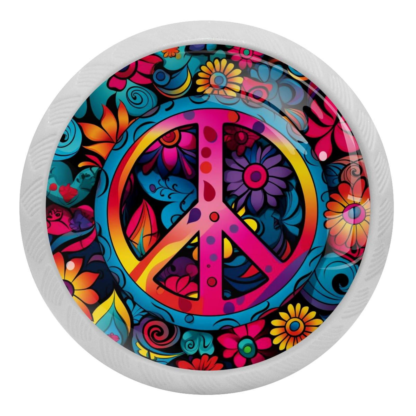 Peace Sign Pattern 4PCS Cabinet Knobs Pulls Fluorescent Drawer Handle ...