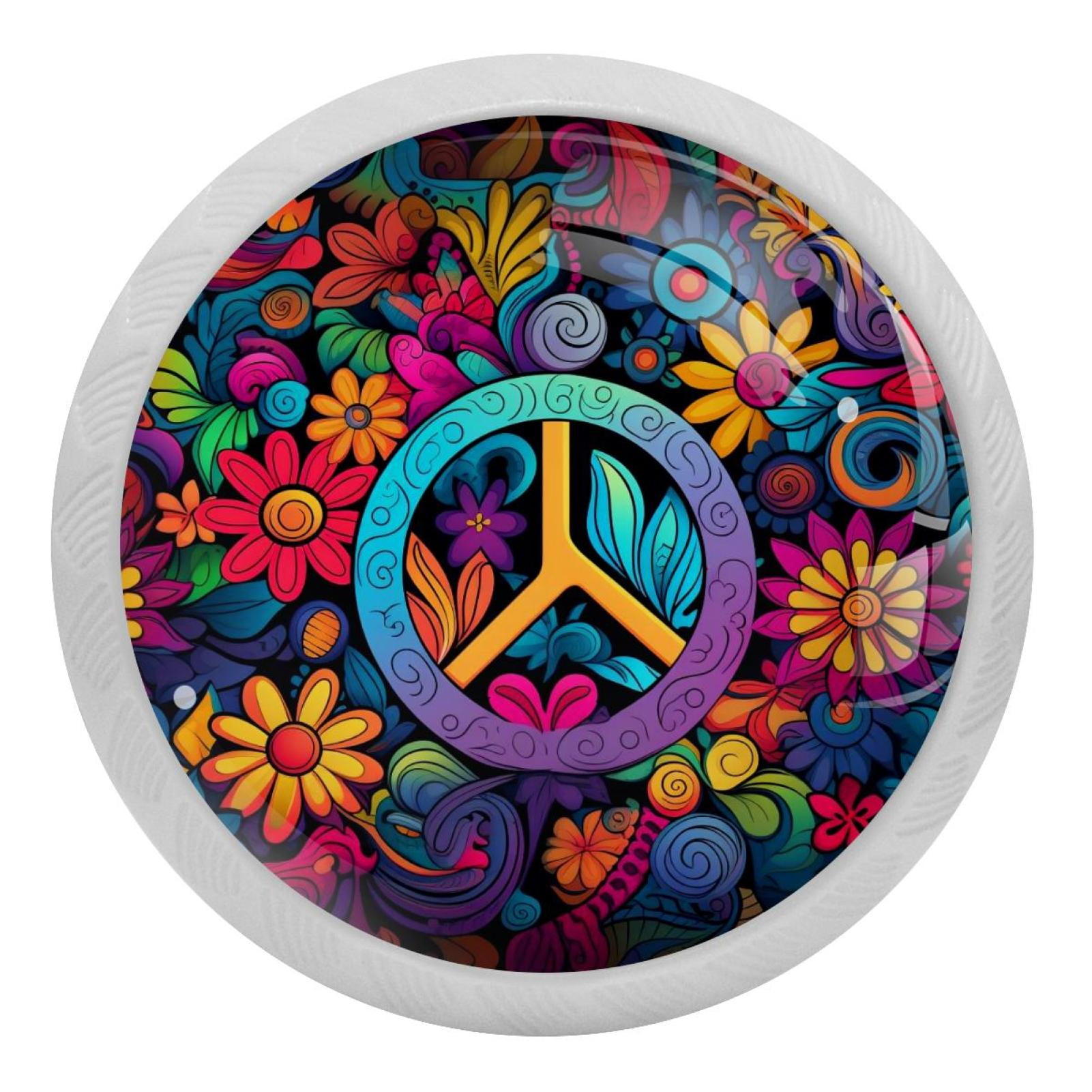 Peace Sign Pattern 4PCS Cabinet Knobs Pulls Fluorescent Drawer Handle ...