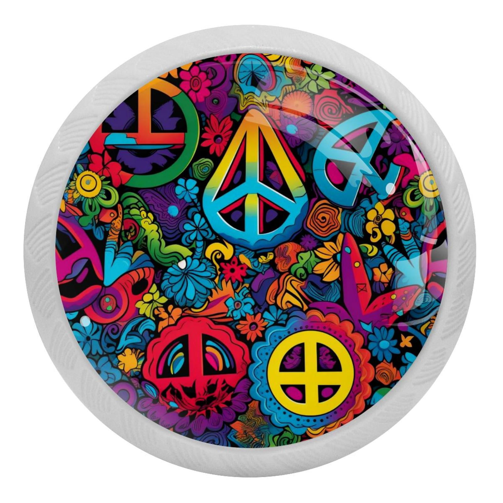 Peace Sign Pattern 4PCS Cabinet Knobs Pulls Fluorescent Drawer Handle ...