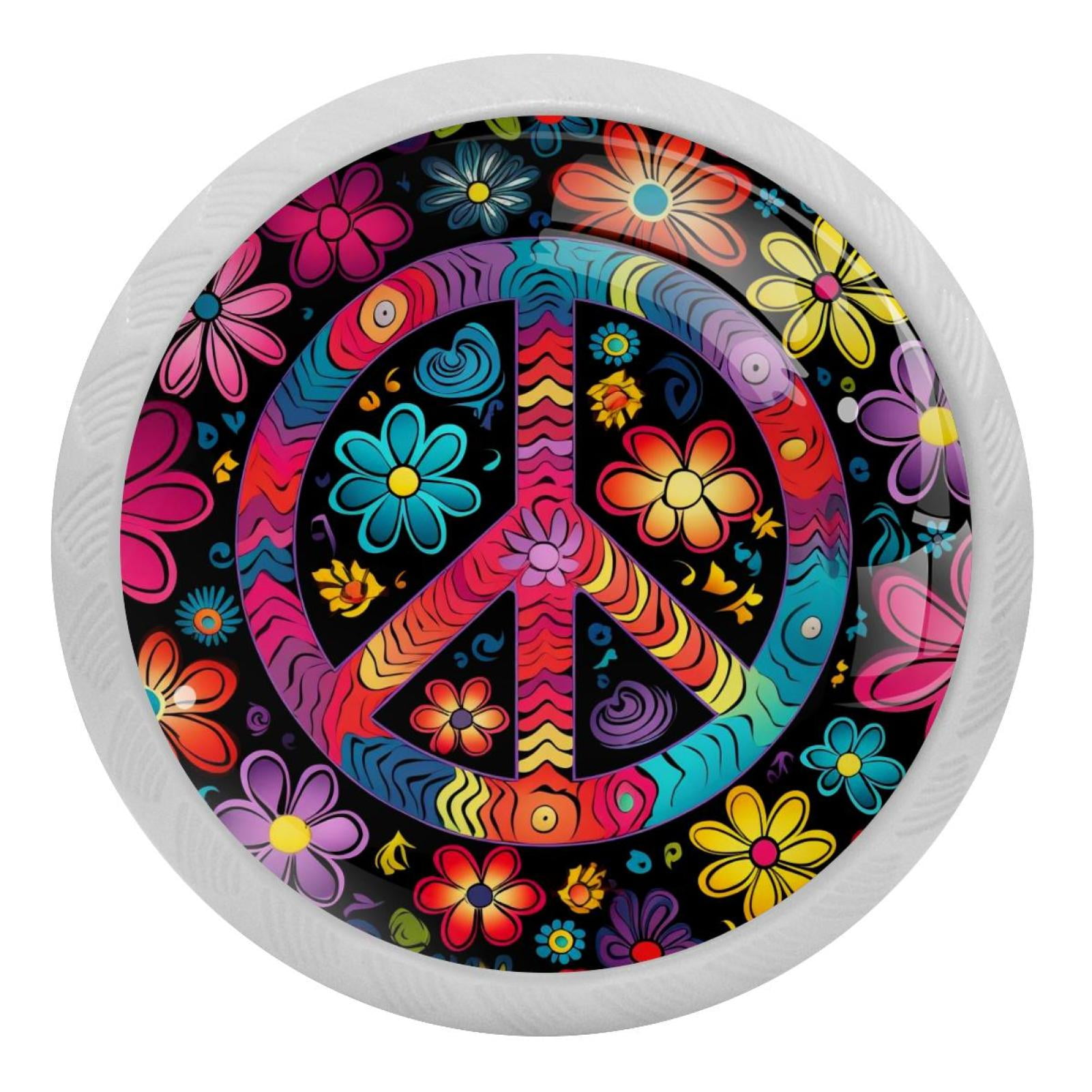 Peace Sign Pattern 4PCS Cabinet Knobs Pulls Fluorescent Drawer Handle ...