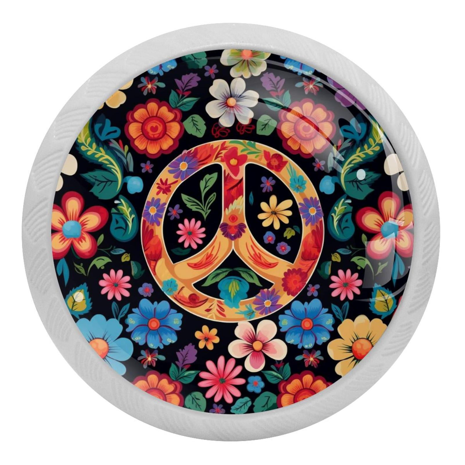 Peace Sign Pattern 4PCS Cabinet Knobs Pulls Fluorescent Drawer Handle ...