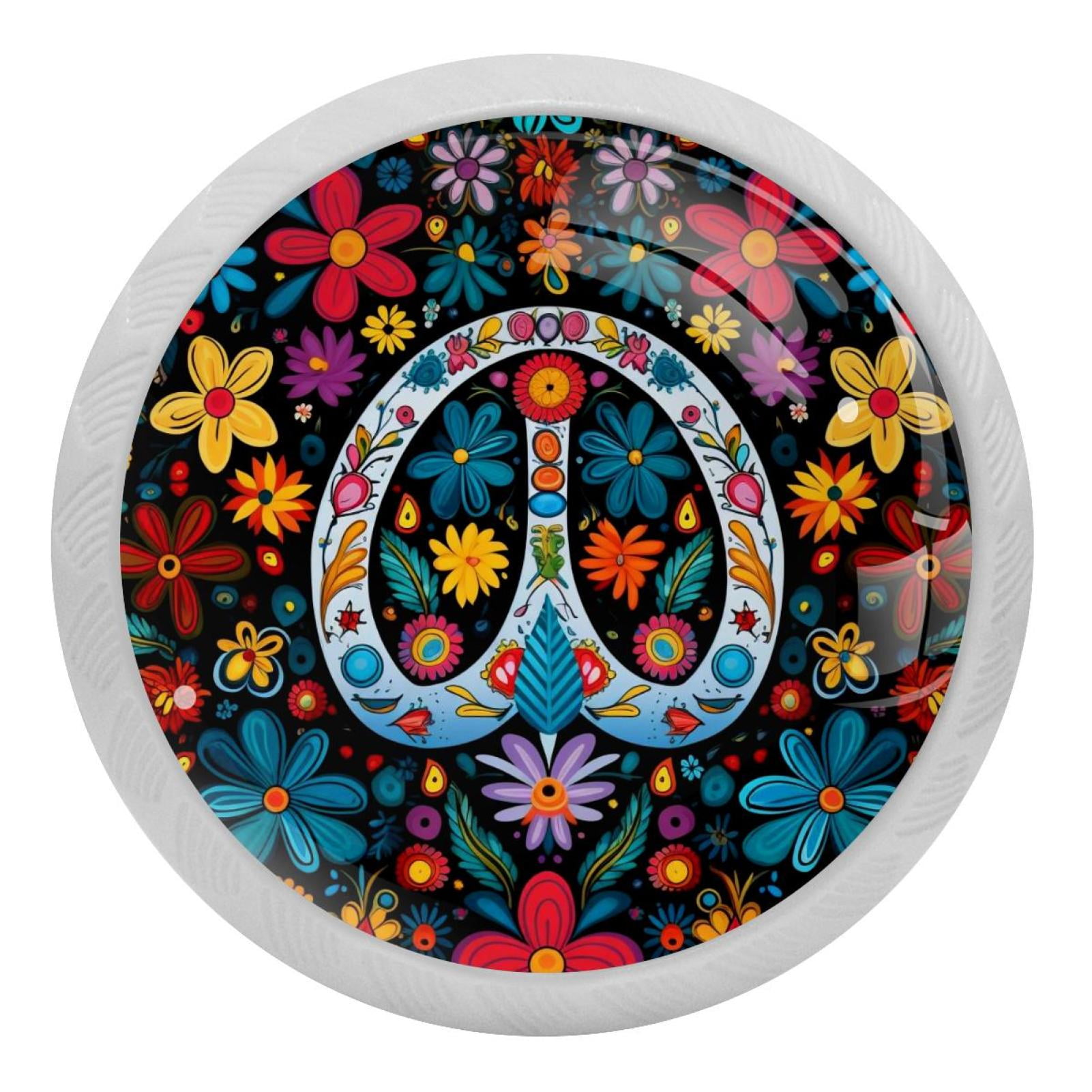 Peace Sign Pattern 4PCS Cabinet Knobs Pulls Fluorescent Drawer Handle ...