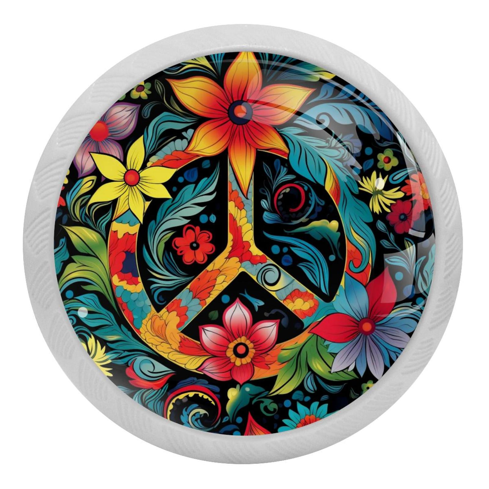 Peace Sign Pattern 4PCS Cabinet Knobs Pulls Fluorescent Drawer Handle ...