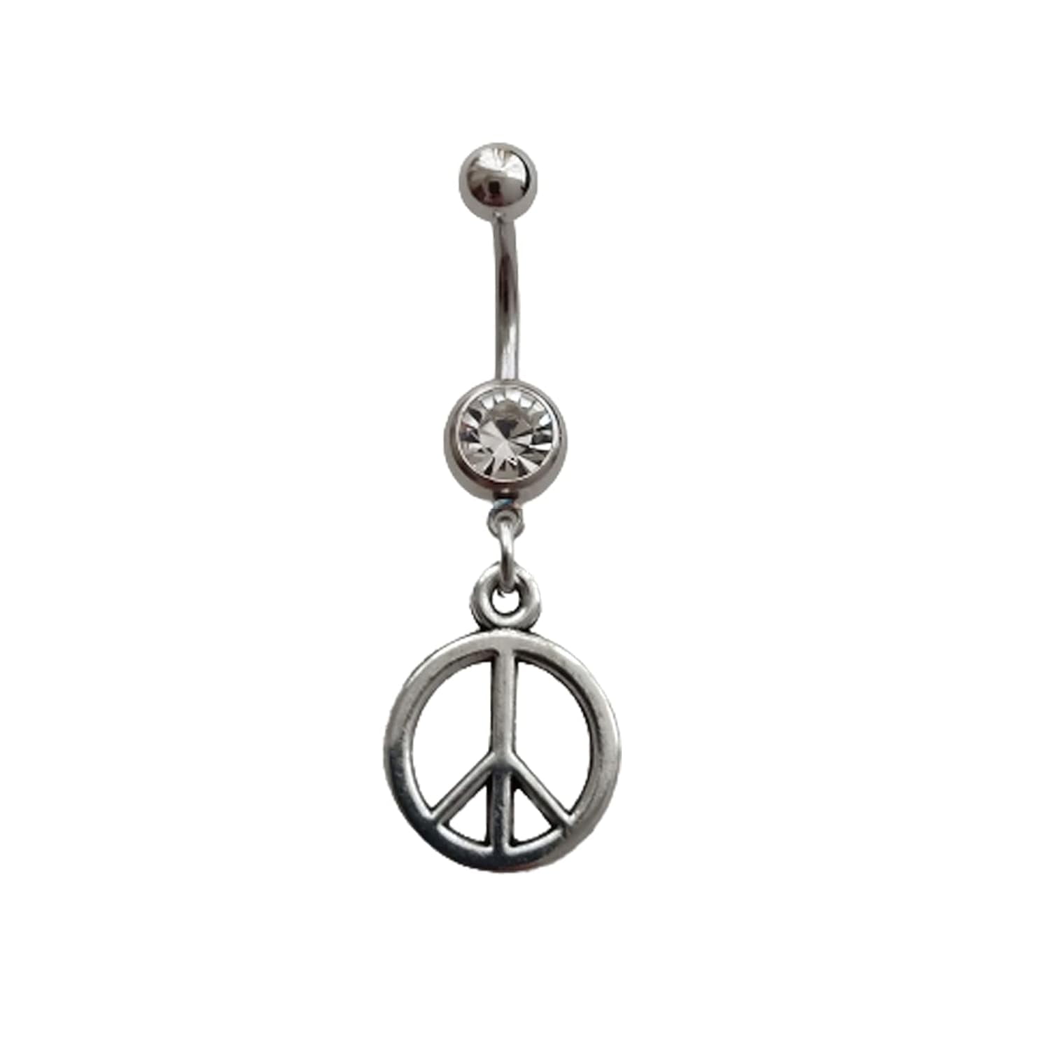 Peace Sign Pendant Belly Ring Surgical Stainless Steel 14G Navel Barbell Stud Body Piercing ...