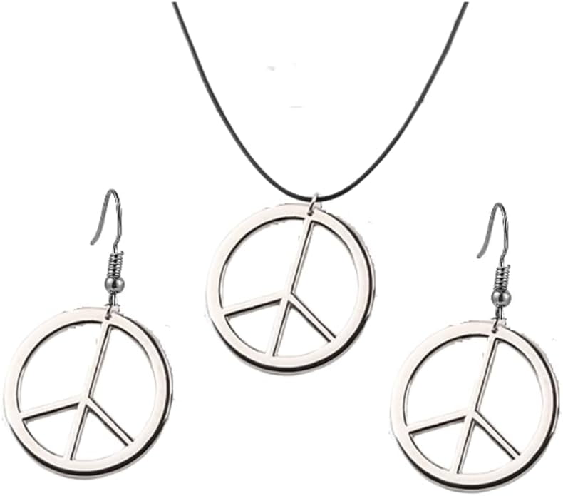 Peace Sign Pendant Necklace and Dangling Earrings Set - Walmart.com