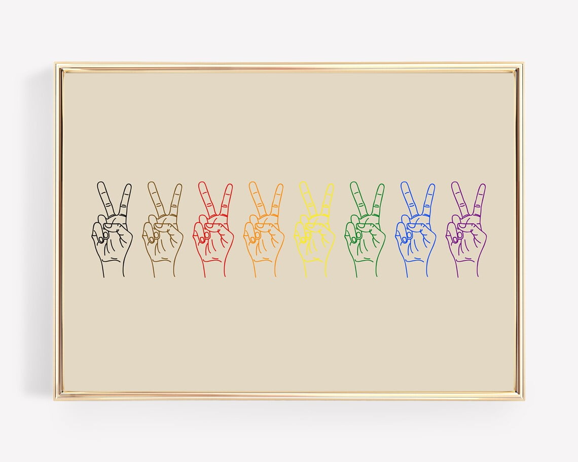 Peace Sign Print Lgbt Pride Wall Art Rainbow Wall Art One Line Hands ...