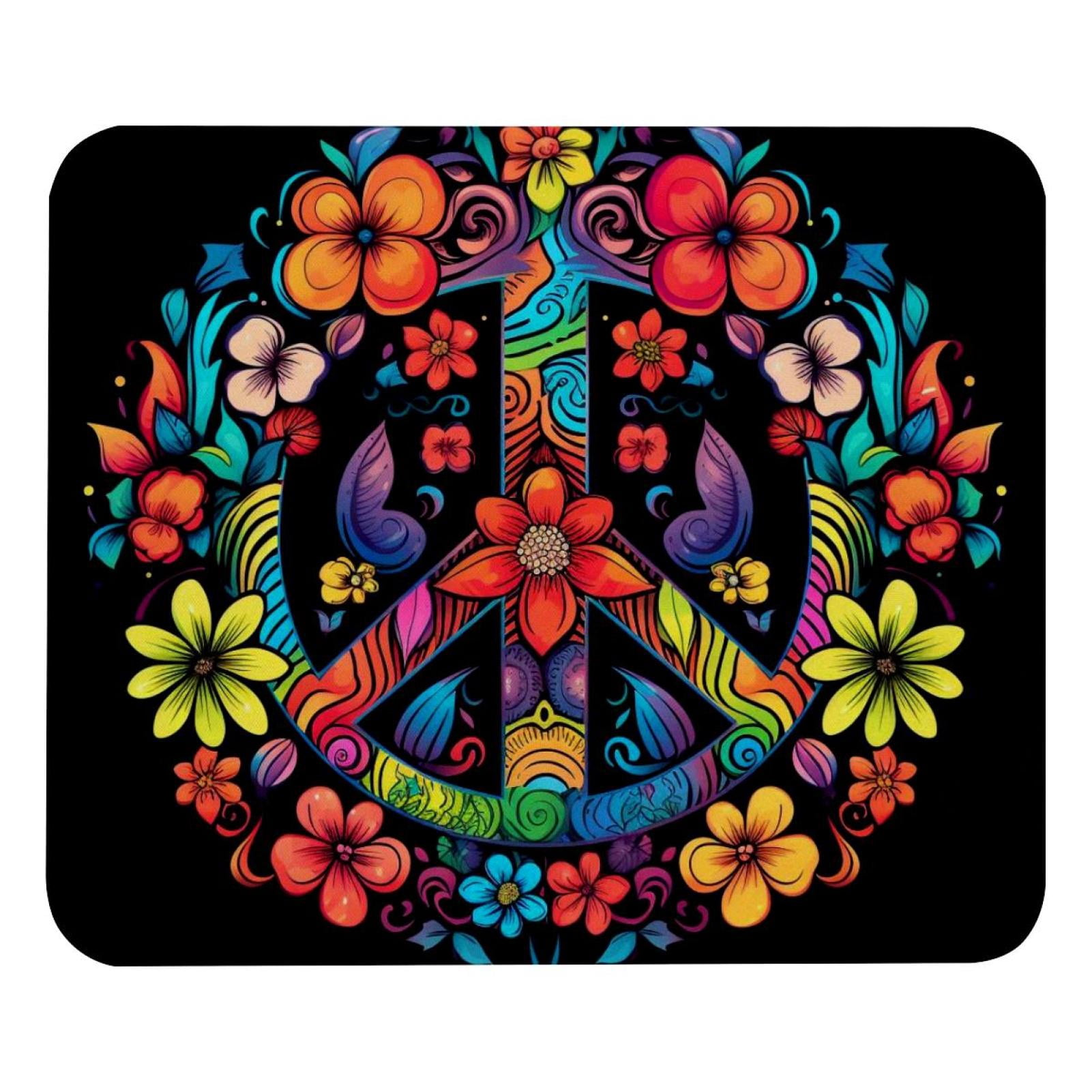 Peace Sign Printed Square Desk Pad, 8.3x9.8 Inch Non-Slip Rubber Bottom ...