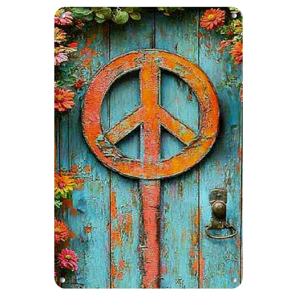 Peace Sign Retro Metal Wall Decor, Vintage Style for Garden, Club ...