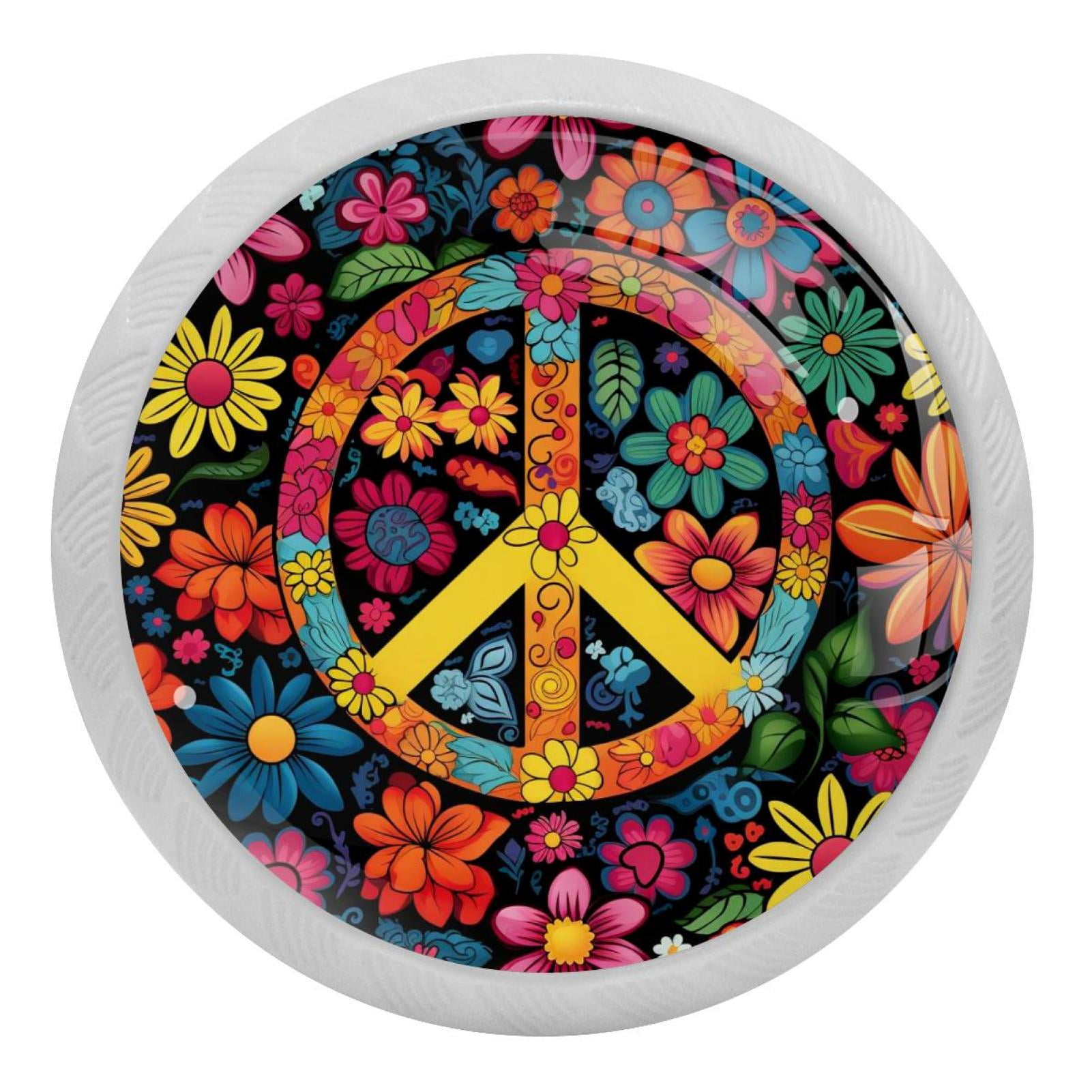 Peace Sign Round Glow-in-the-Dark Door Knobs 4-Pack with Screws ...