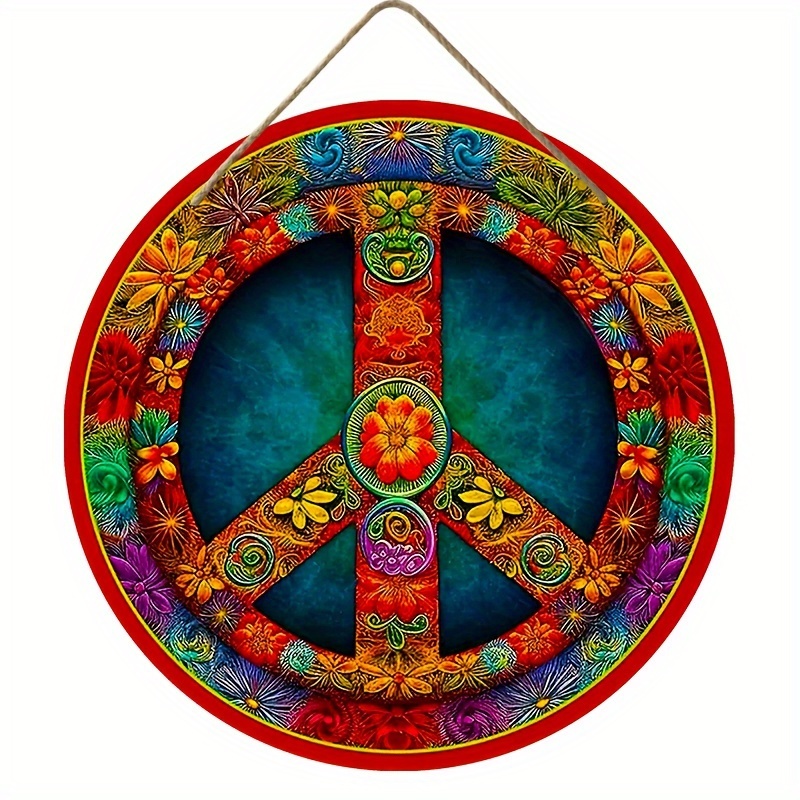 Peace Sign Round Wooden Plaque, Wreath Sign, Hanging Wooden Plaque ...