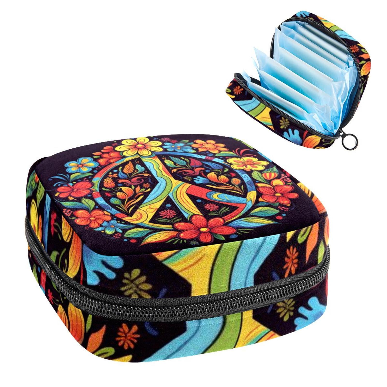 Peace Sign Sanitary Napkin Bag Pouch with Zipper, Period Purse Large ...