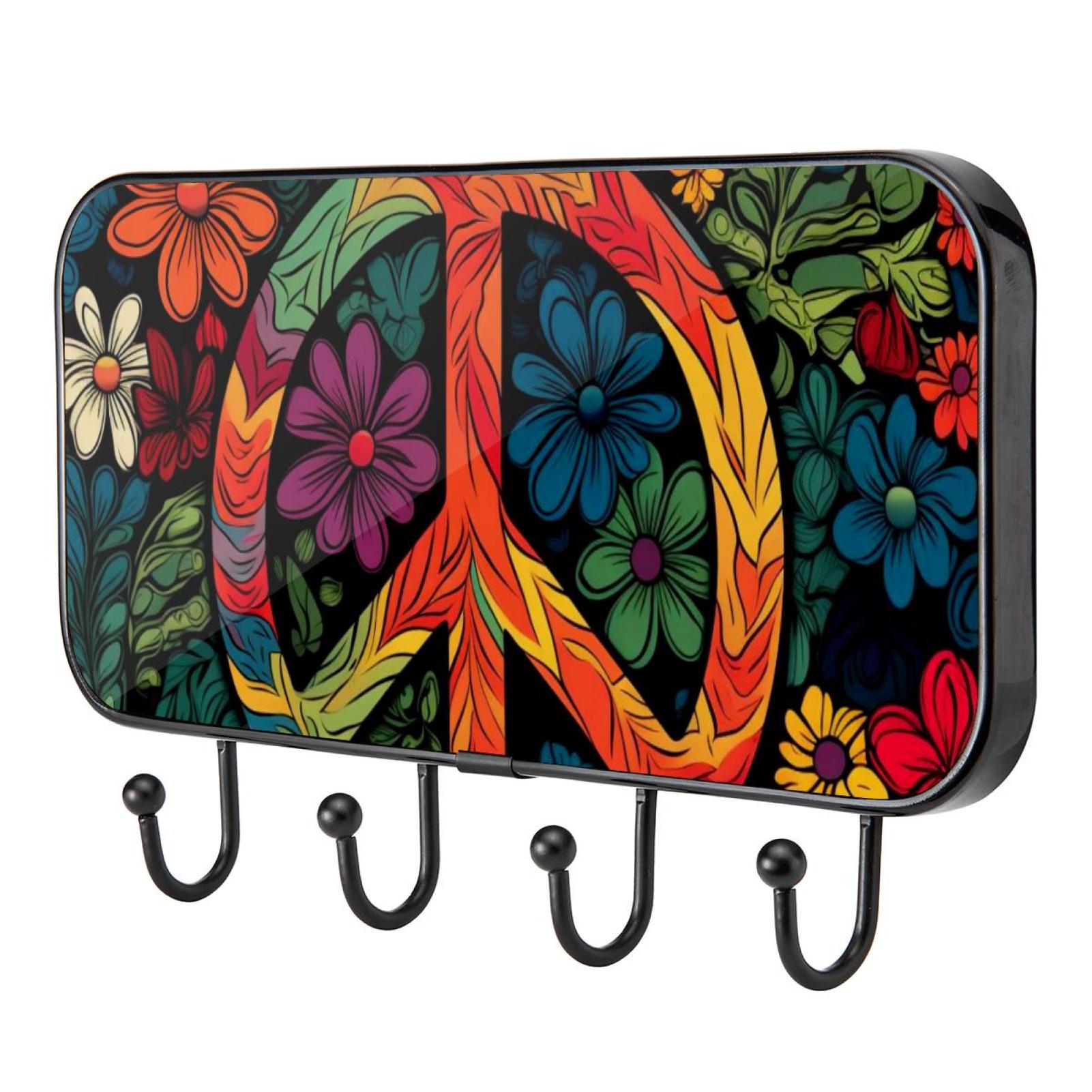 Peace Sign Self Adhesive Towel Coat Wood Iron Hooks for Home Keys Door ...