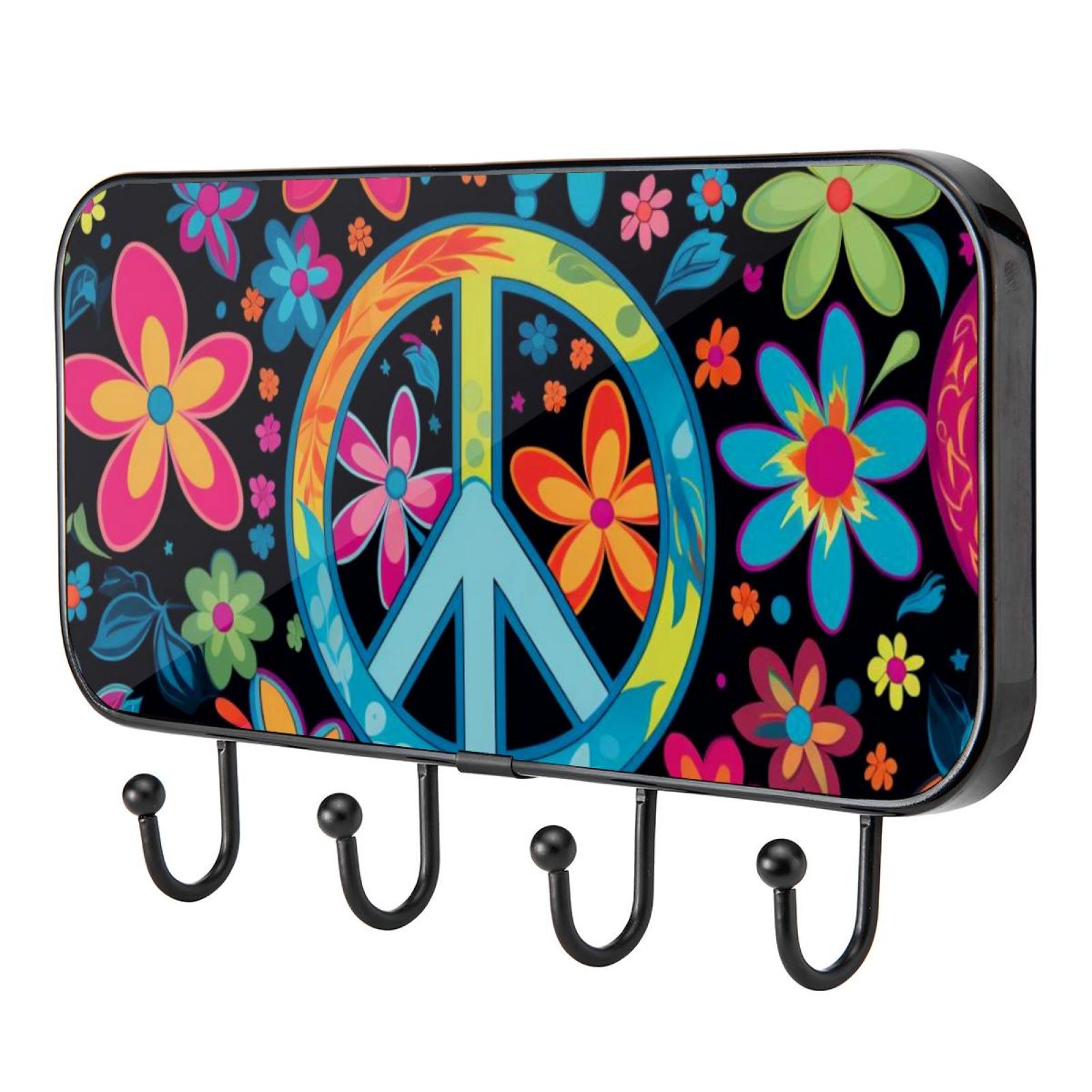 Peace Sign Self Adhesive Towel Coat Wood Iron Hooks for Home Keys Door ...