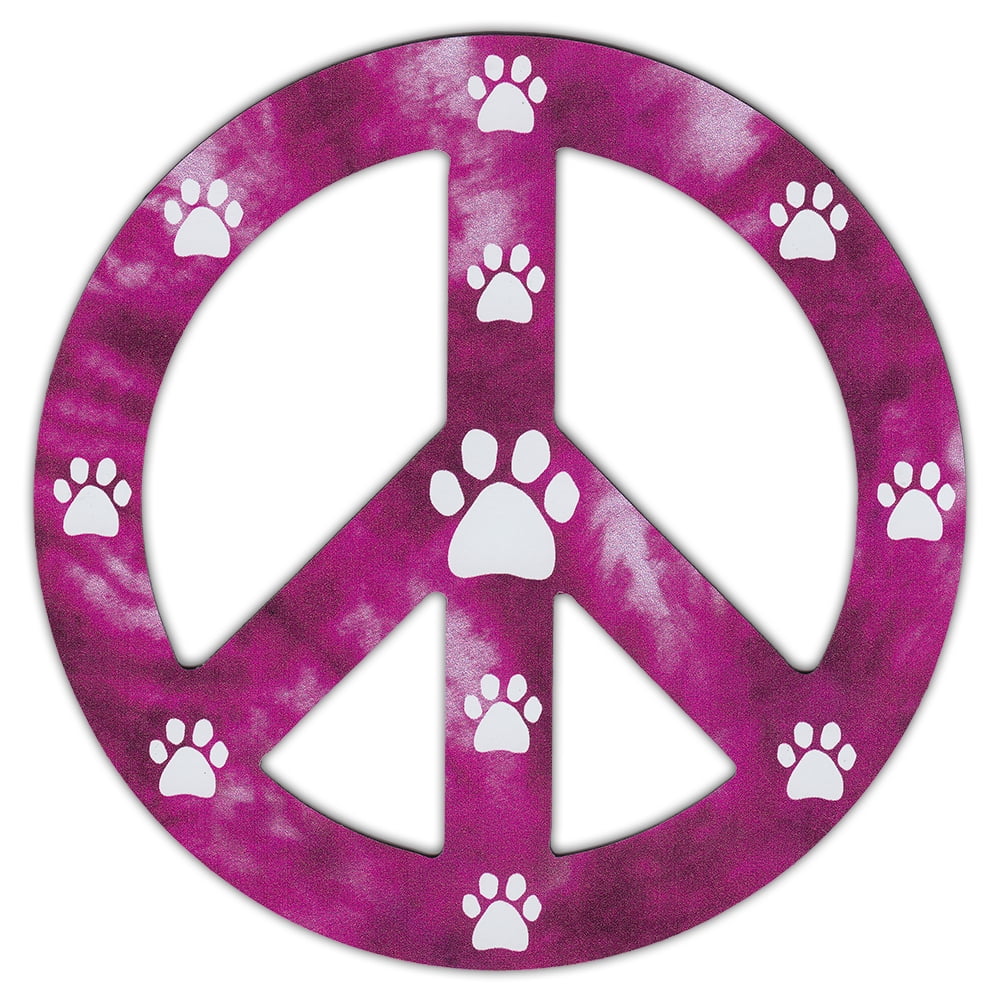 Peace Sign Shaped Magnets (See Through): Redish/Purple Design w/Paws ...