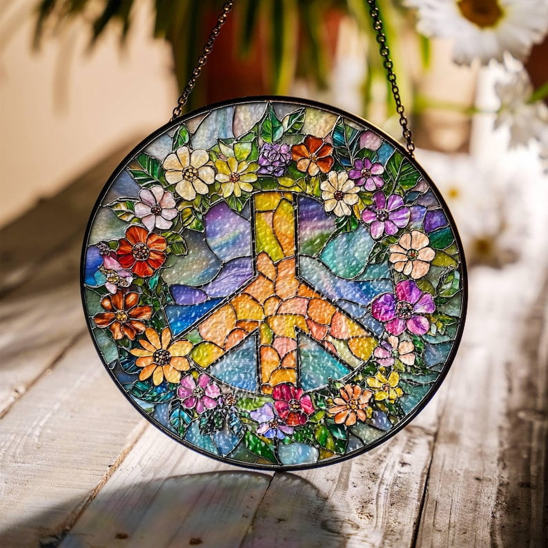 Peace Sign Stained Glass SunCatcher Peace Symbol Light Catcher Window ...