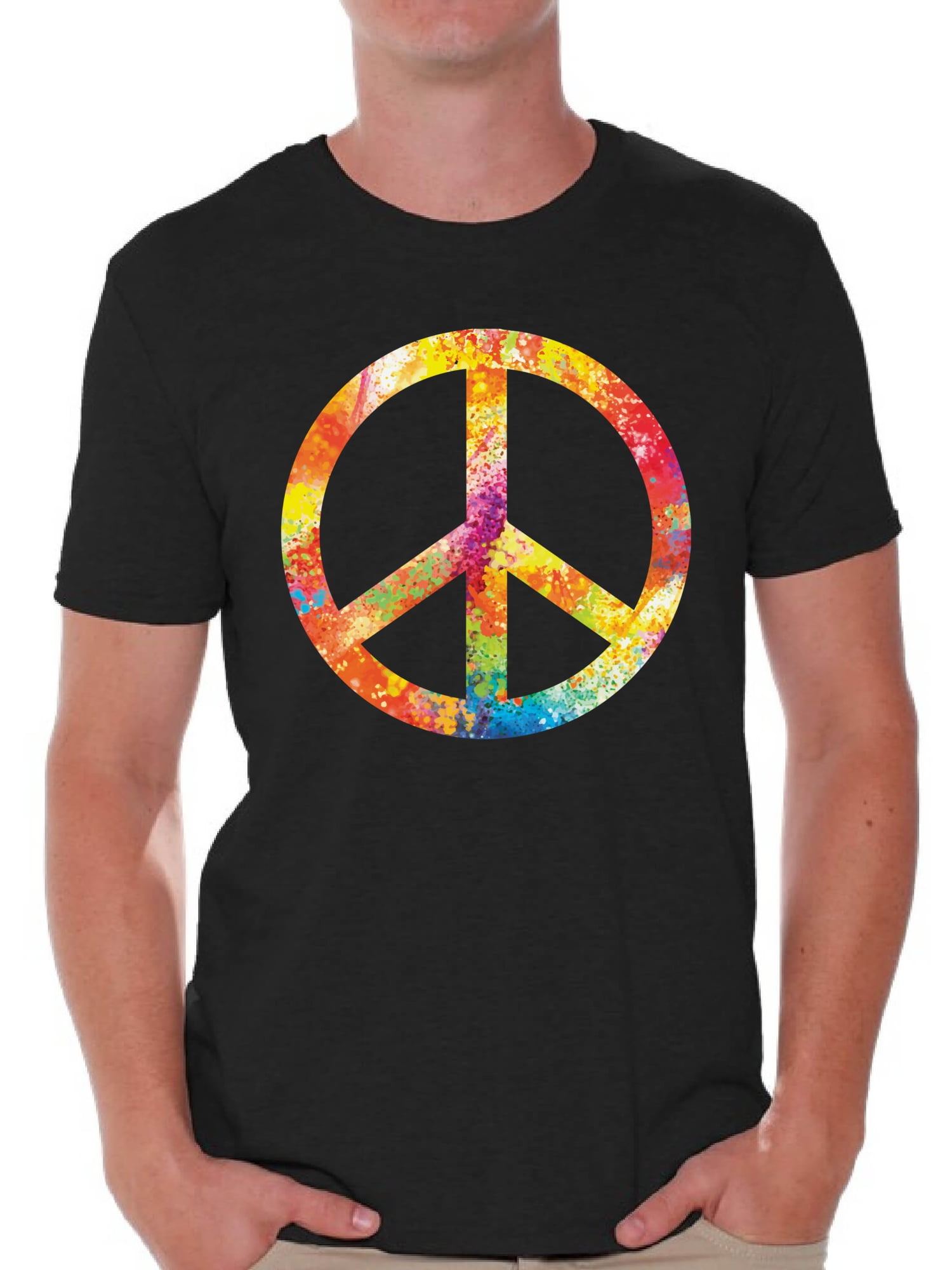 Peace Sign T-Shirt for Men Love Floral Colorful Botanical Retro Hippie ...