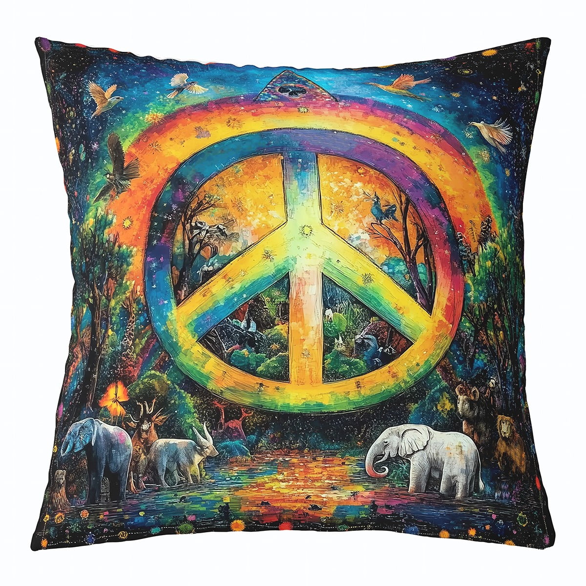 Peace Sign Throw Pillow Covers,Animals Elephant Lion Pillows Cushion ...