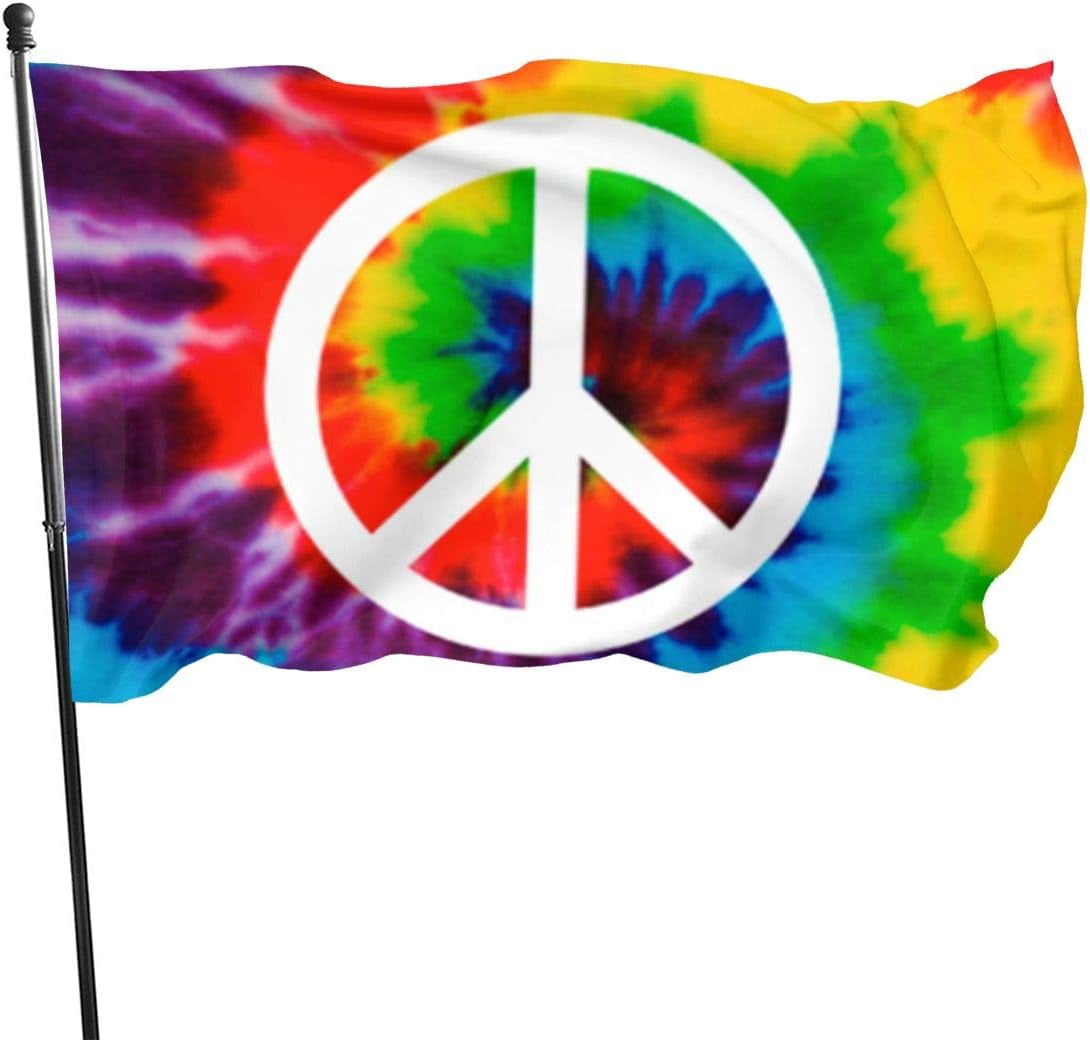 Peace Sign Tie Dye Flag 3x5 Feet 3ply Double Sided Peace Flag Outdoor