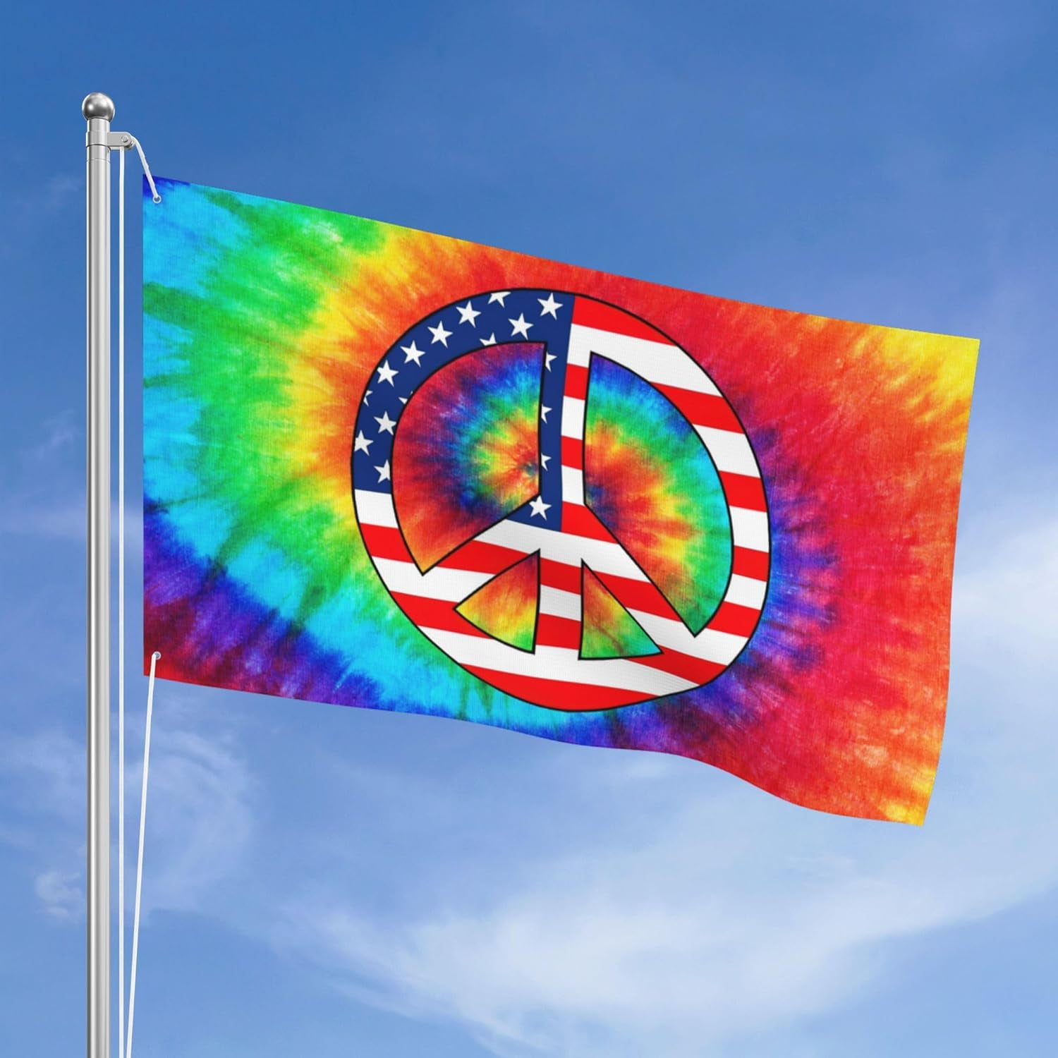 Peace Sign Tie-Dye Flag Double Sided Print American Flags Peace Sign ...