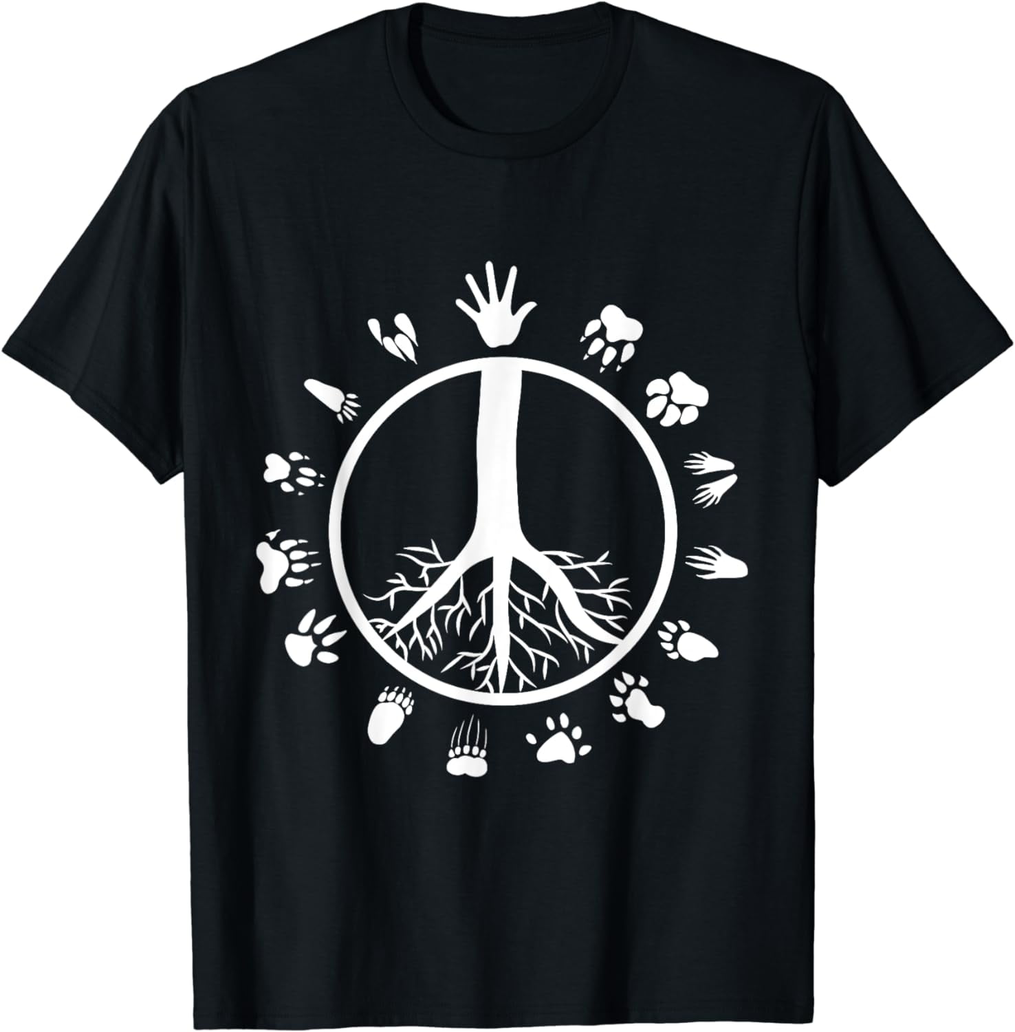 Peace Sign Tree Roots Animal Footprints Vegan T-Shirt - Walmart.com