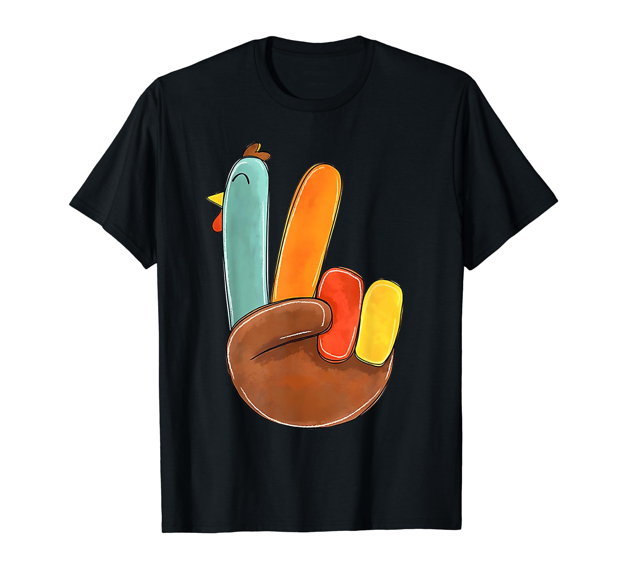 Peace Sign Turkey Hand Cool Thanksgiving Hippie Men Black T-Shirt Crew ...