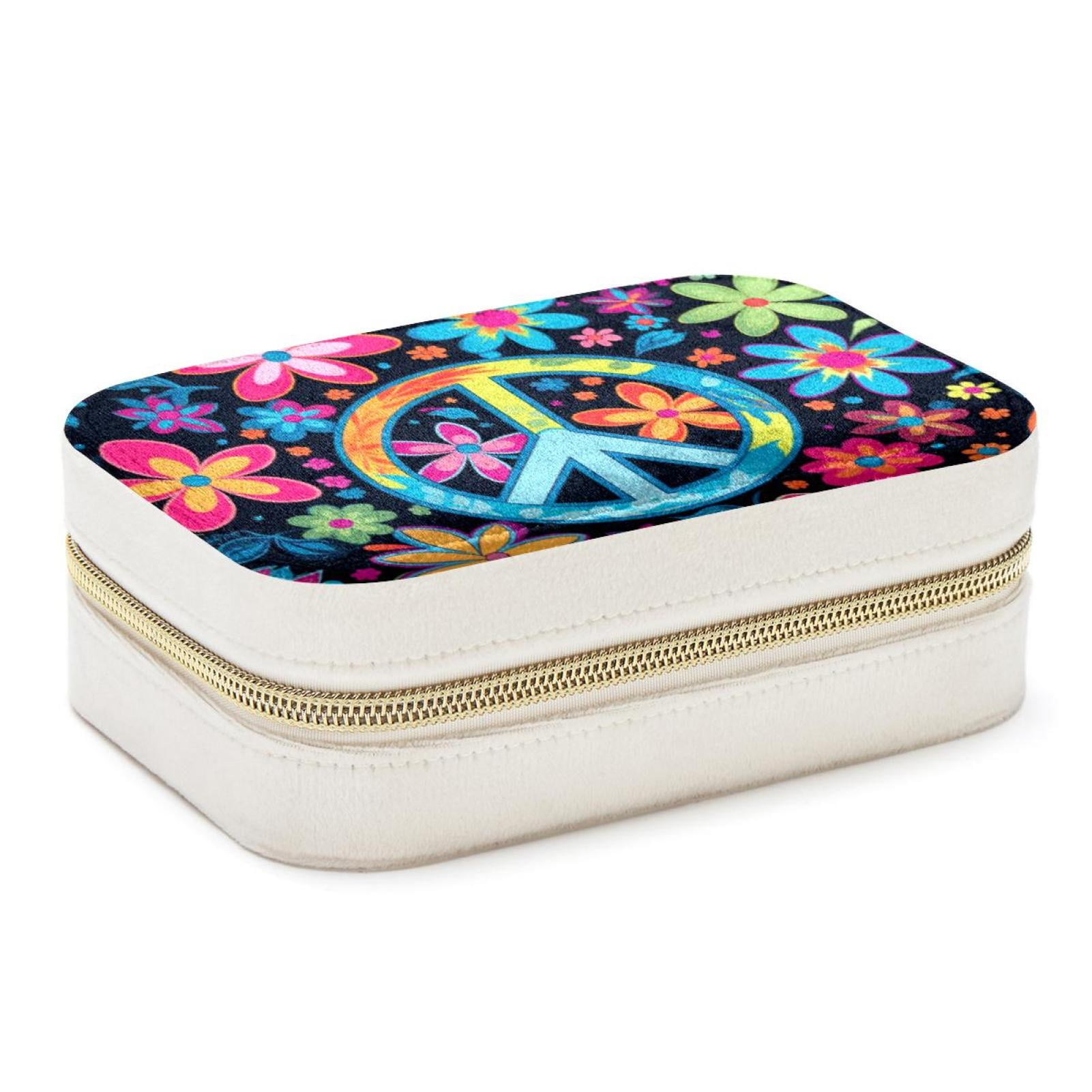 Peace Sign Velvet Portable Decorative Box with Removable Compartment ...