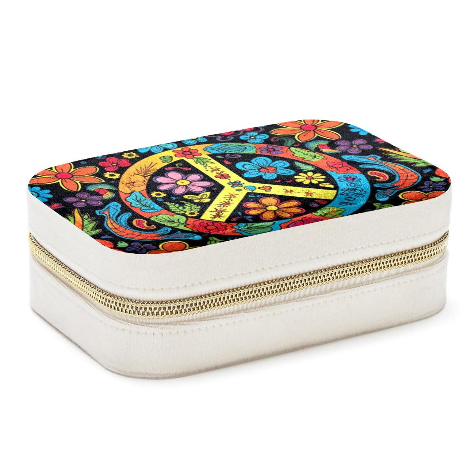Peace Sign Velvet Portable Earring Organizer Box with Removable ...
