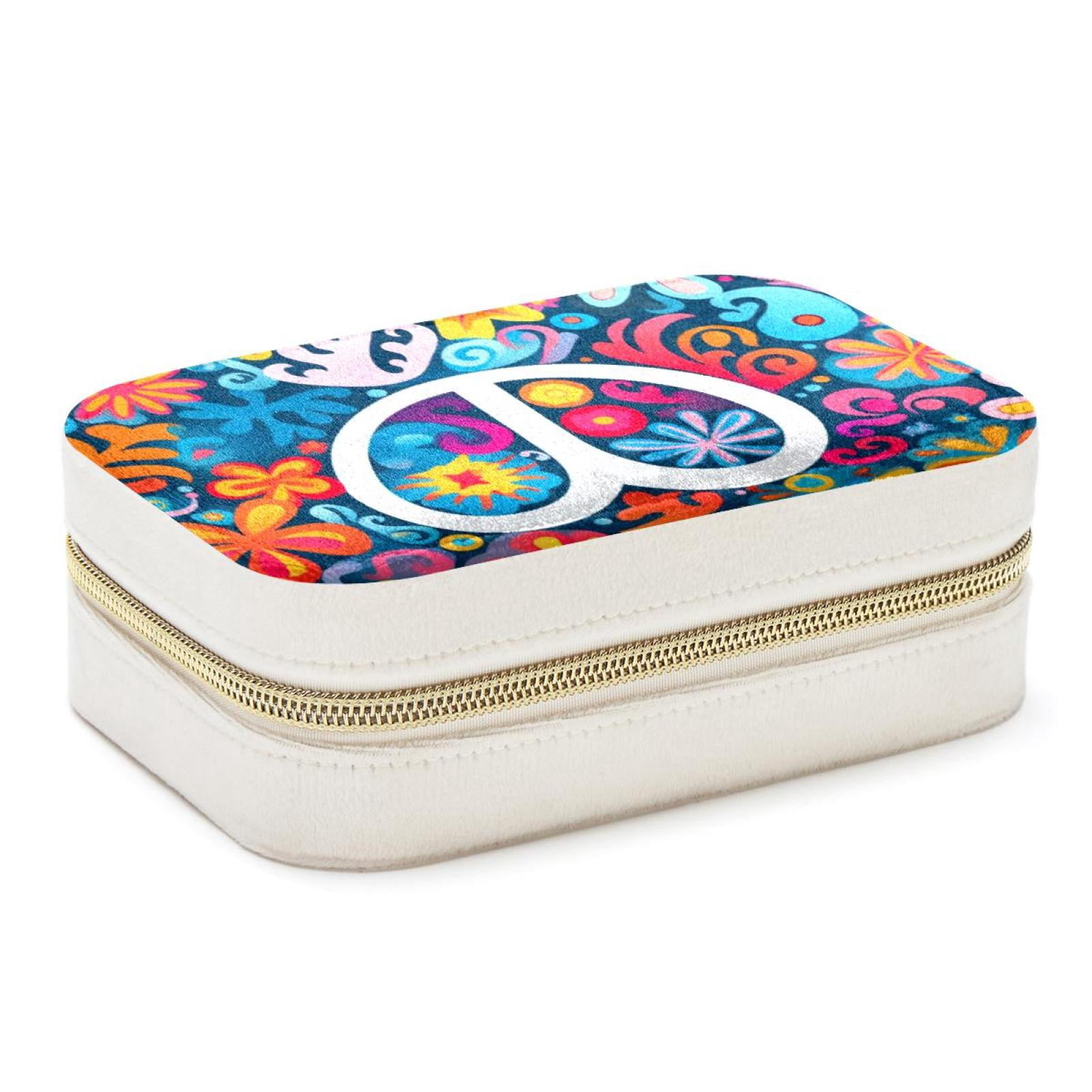 Peace Sign Velvet Portable Jewelry Box with Removable Compartment ...