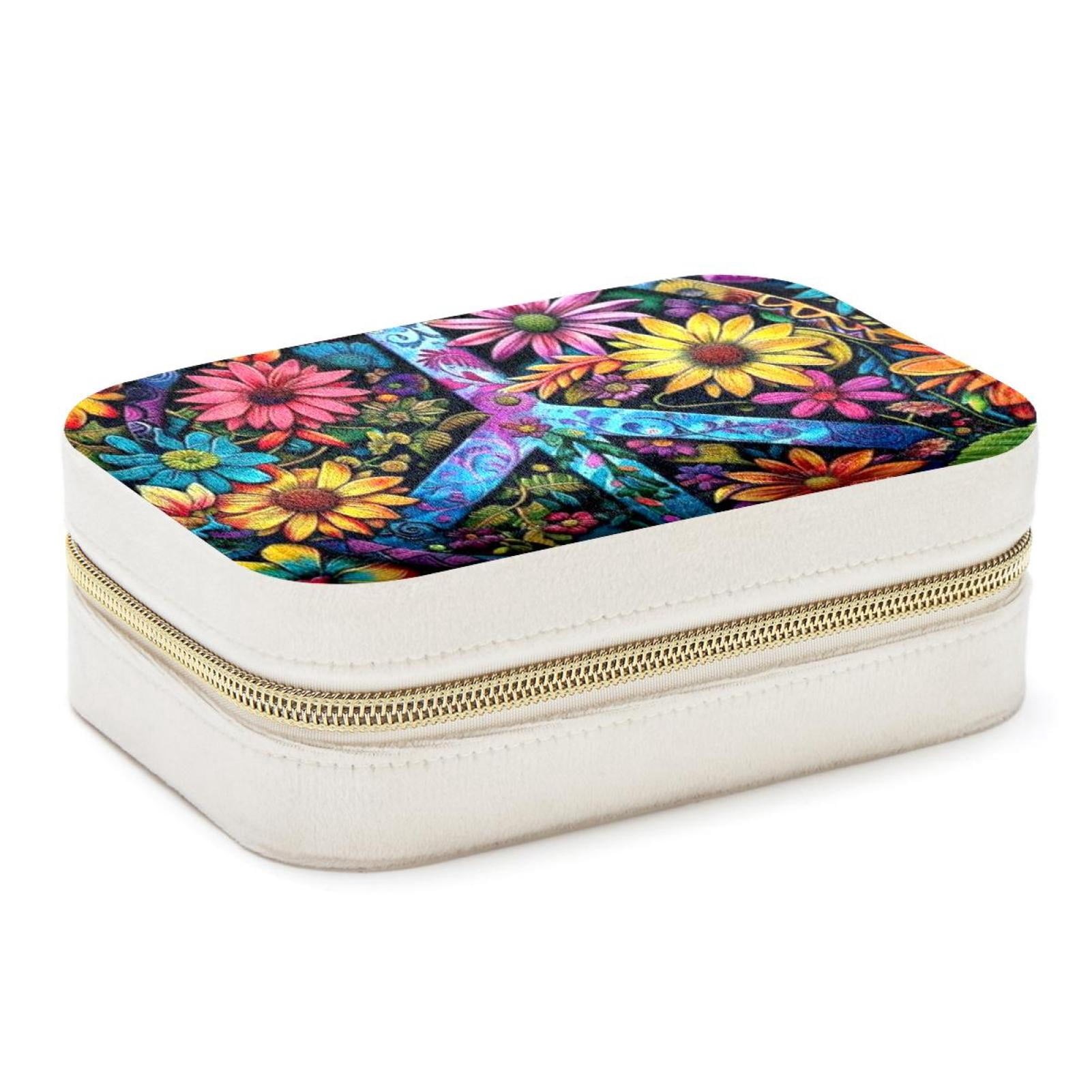 Peace Sign Velvet Portable Jewelry Box with Removable Compartment ...