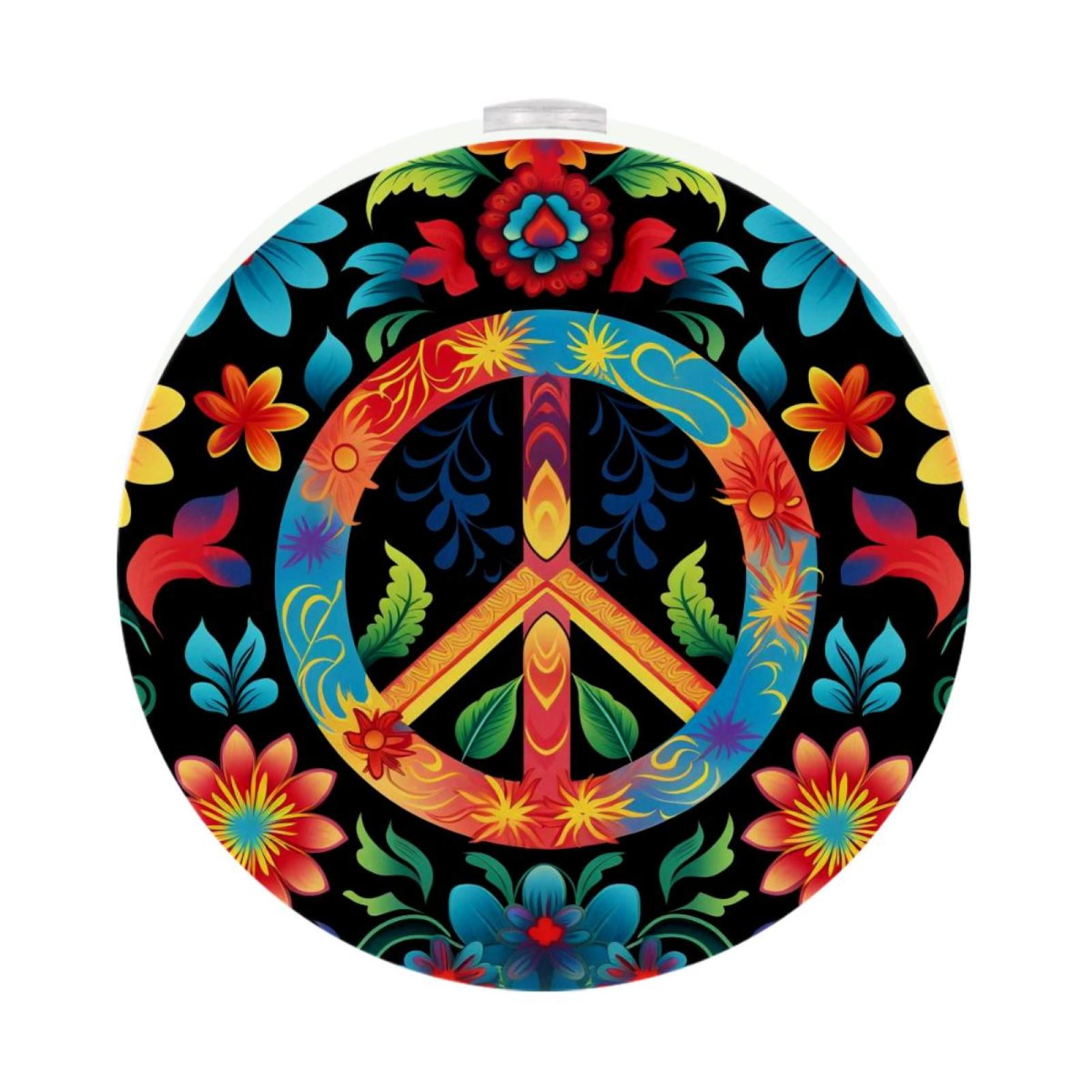 Peace Sign Warm White Led Round Night Light-2Pcs, Portable Plug-in Dusk ...