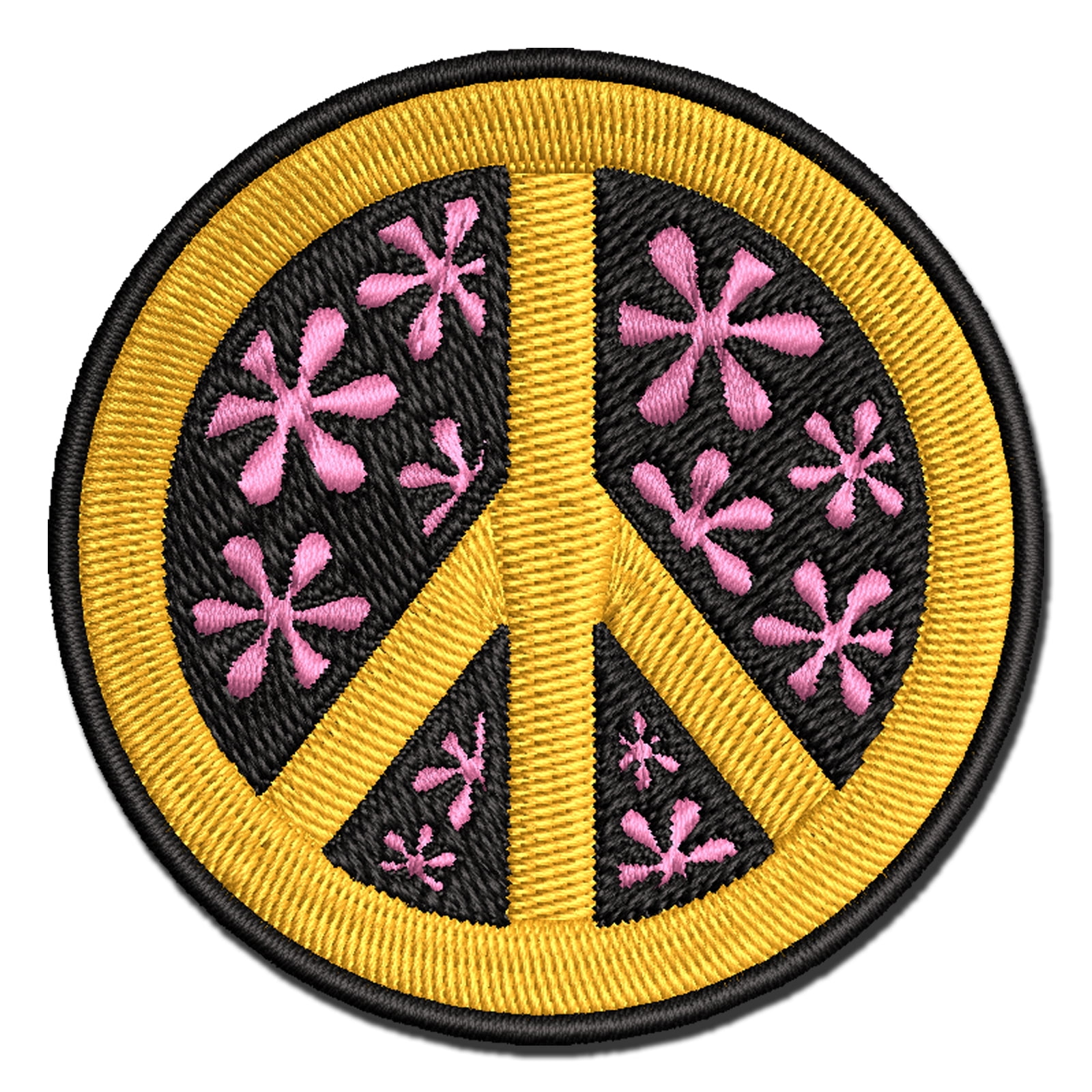 Peace Sign With Flowers Applique Multi-Color Embroidered Hook & Loop ...