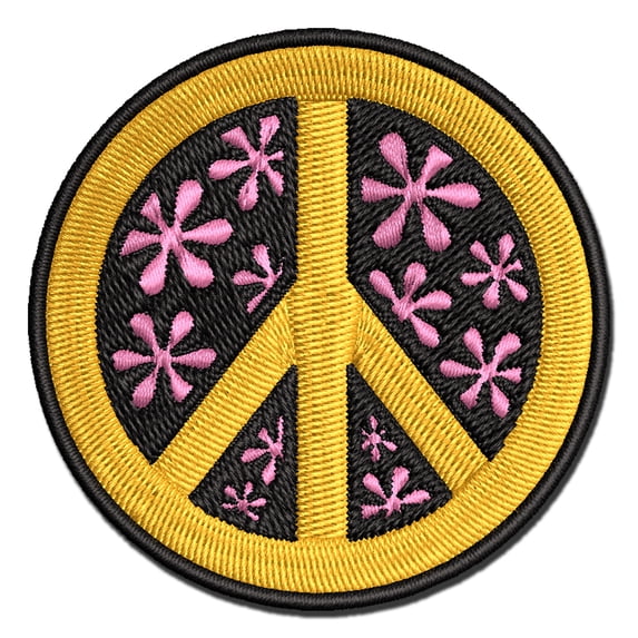 Peace Sign With Flowers Applique Multi-Color Embroidered Iron-On Patch ...