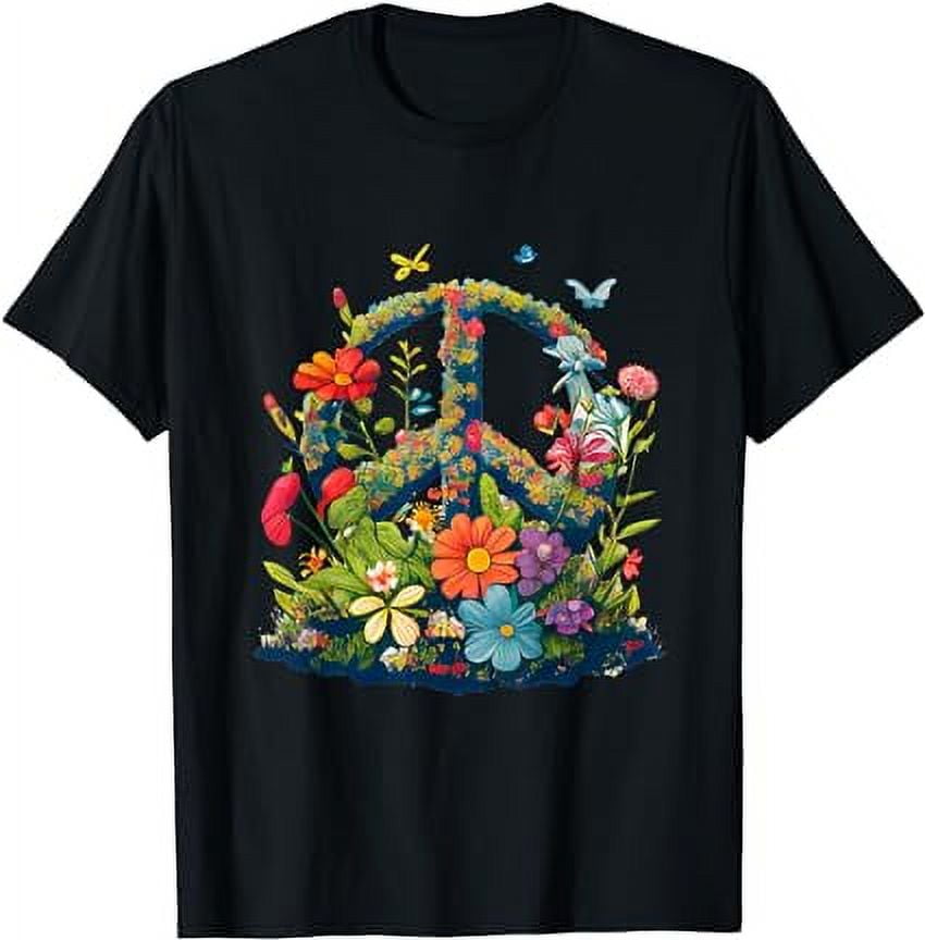 Peace Sign with Flowers and Butterflies, Peace T-Shirt - Walmart.com