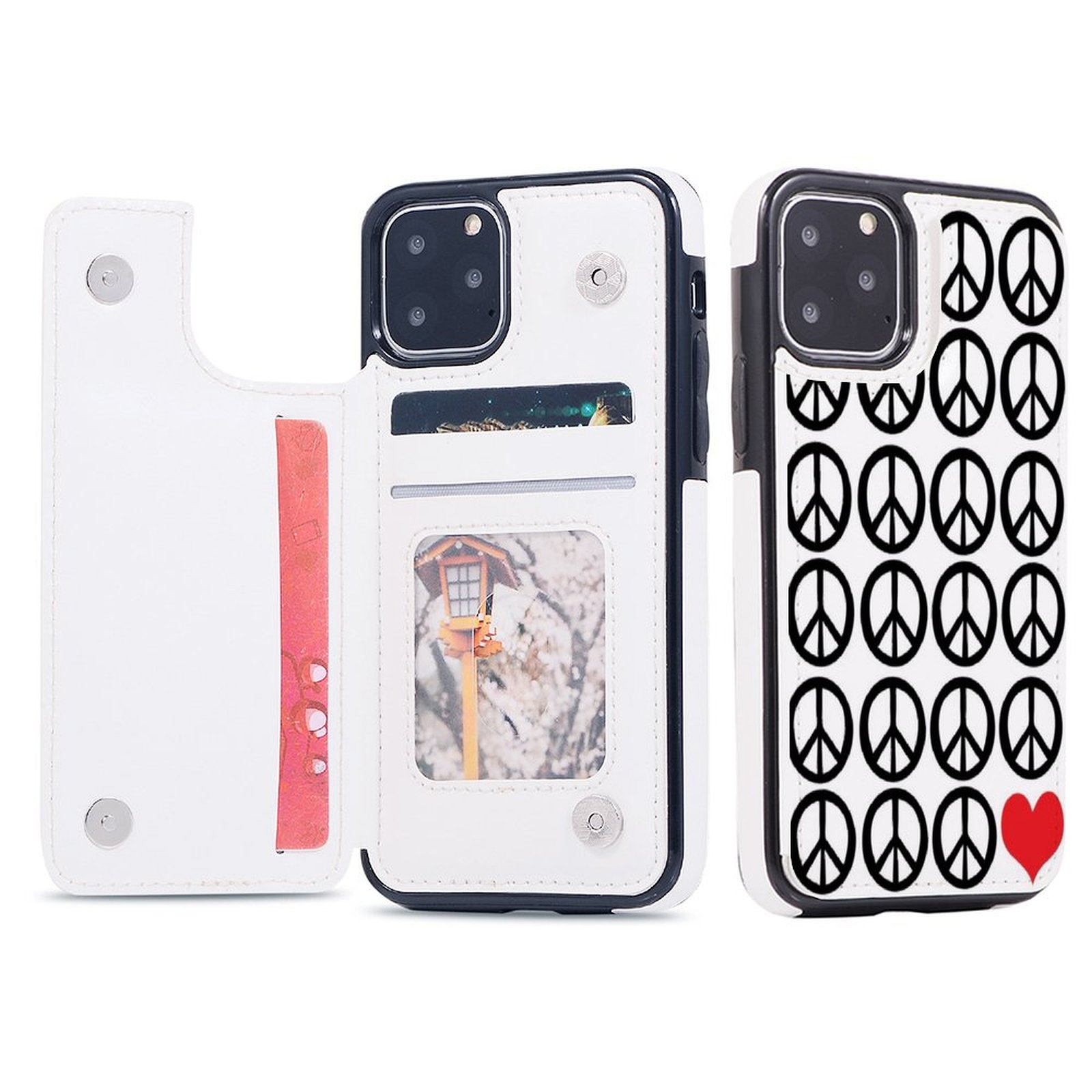 Peace Signs Heart Leather Wallet Case for iPhone 16 15 14 13 12 11 Pro ...