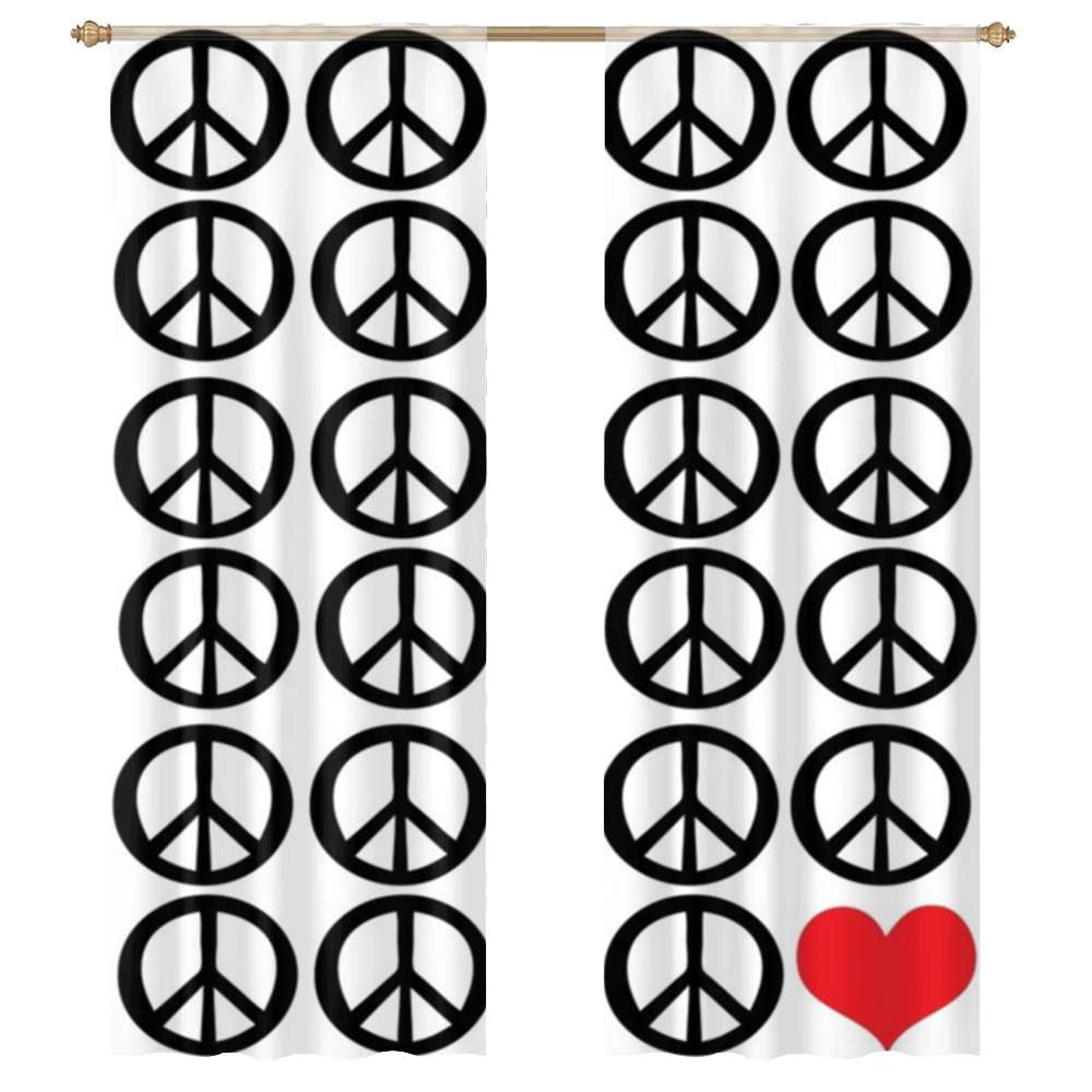 Peace Signs Heart Sheer Window Curtains for Living Room Kitchen Bedroom ...